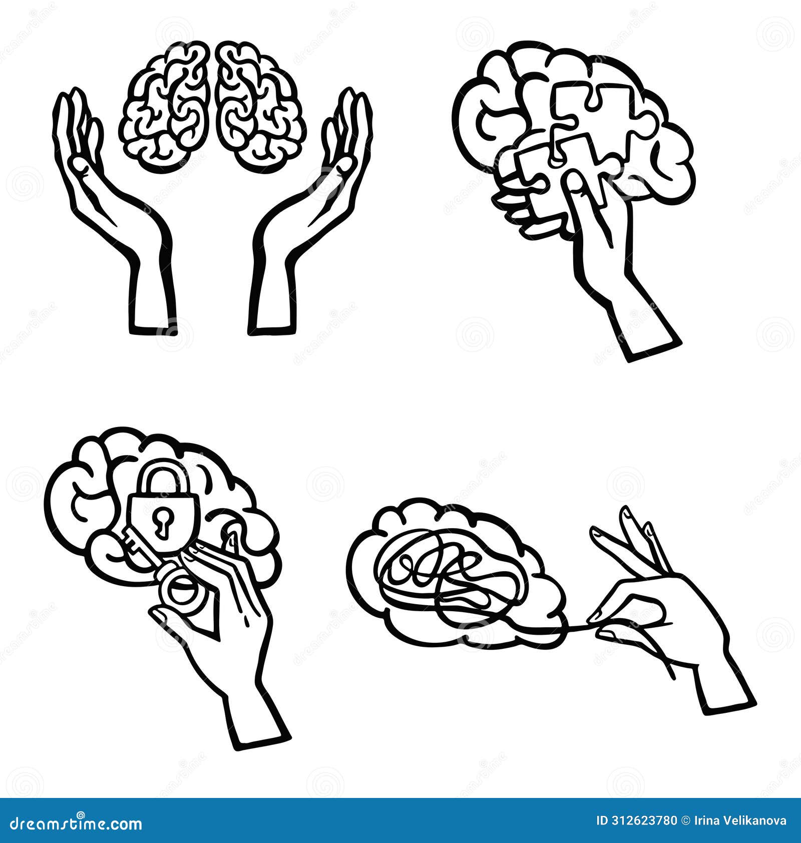 Outline Set of Symbols Secrets of the Mind Vector Illustration Stock ...