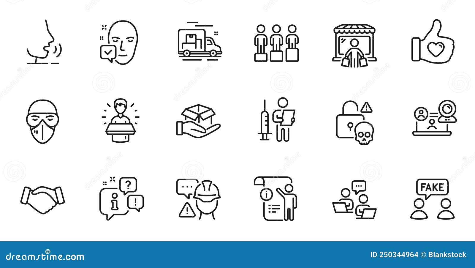 Outline Set of Teamwork, Face Accepted and Cyber Attack Line Icons for ...
