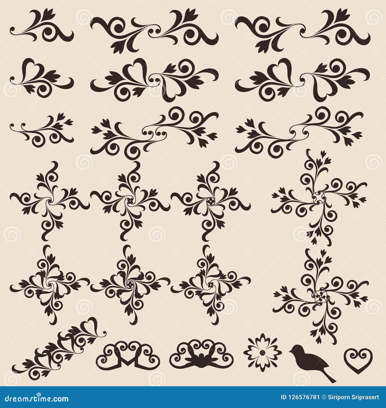 Outline Set of Vintage Vector Stock Vector - Illustration of swirl ...