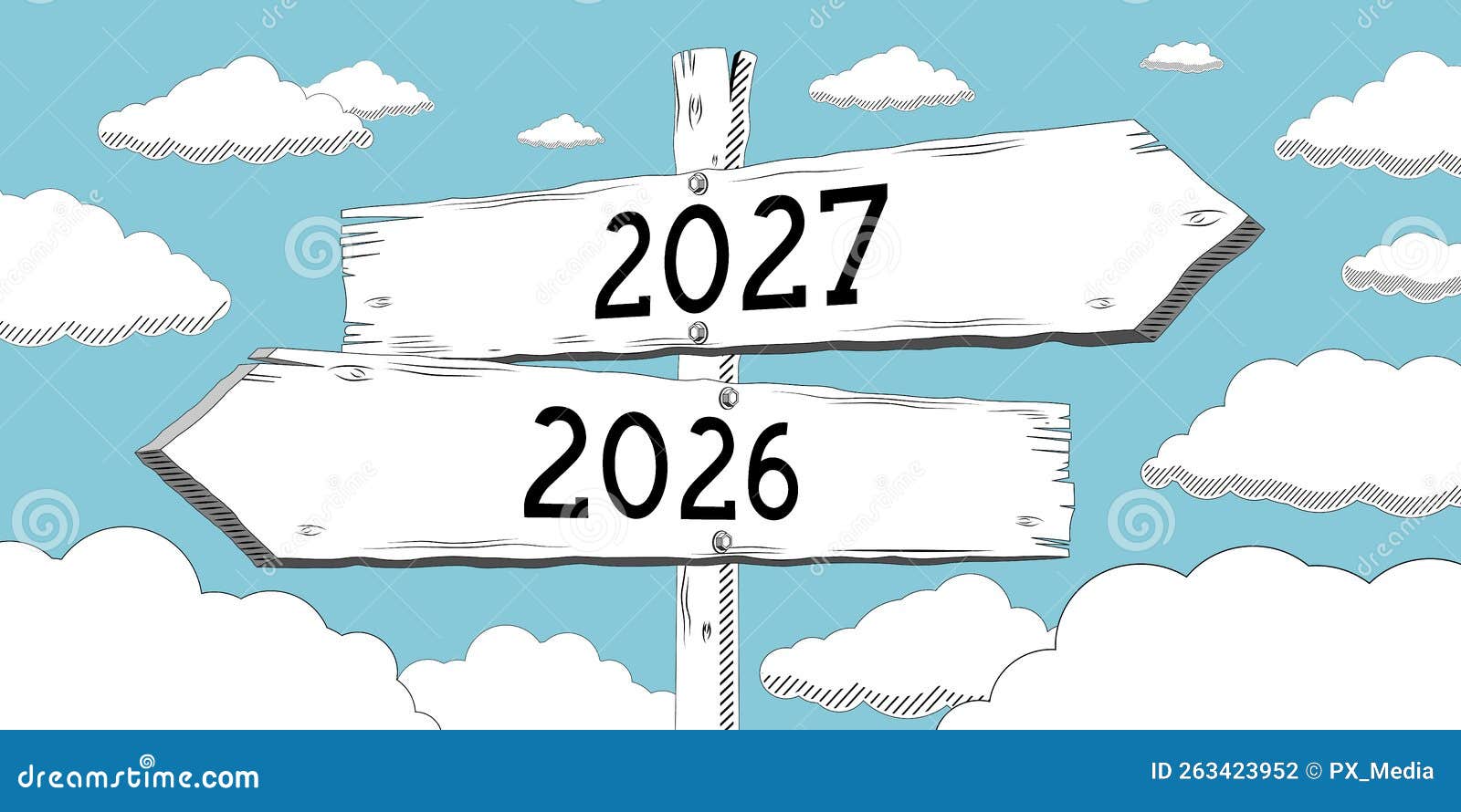 2026 and 2027 - Outline Signpost with Two Arrows Stock Illustration ...