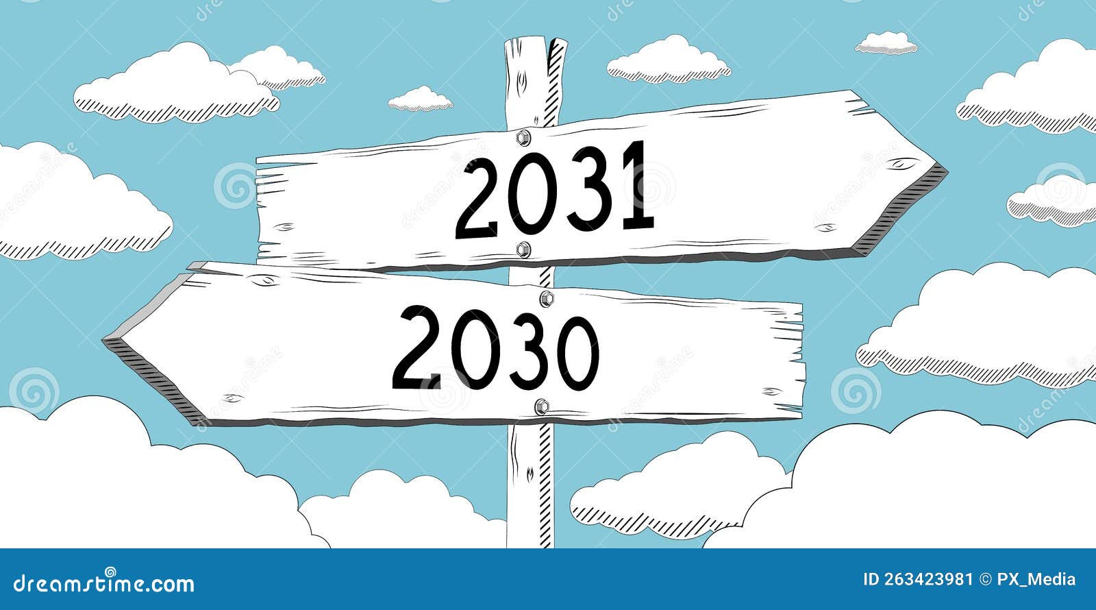 2030 and 2031 - Outline Signpost with Two Arrows Stock Illustration ...