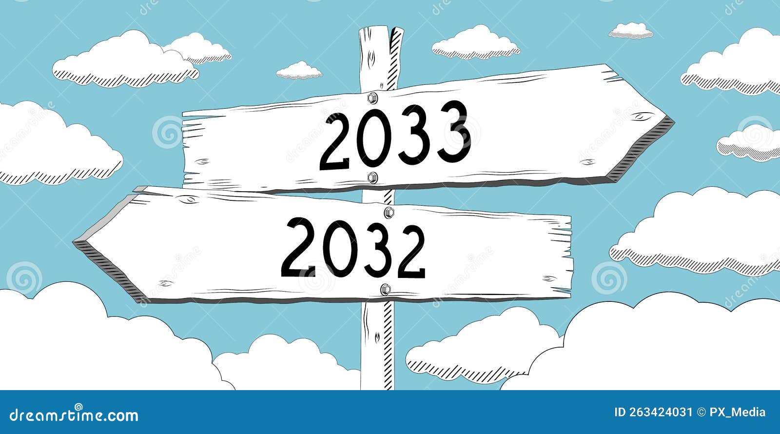 2032 and 2033 - Outline Signpost with Two Arrows Stock Illustration ...