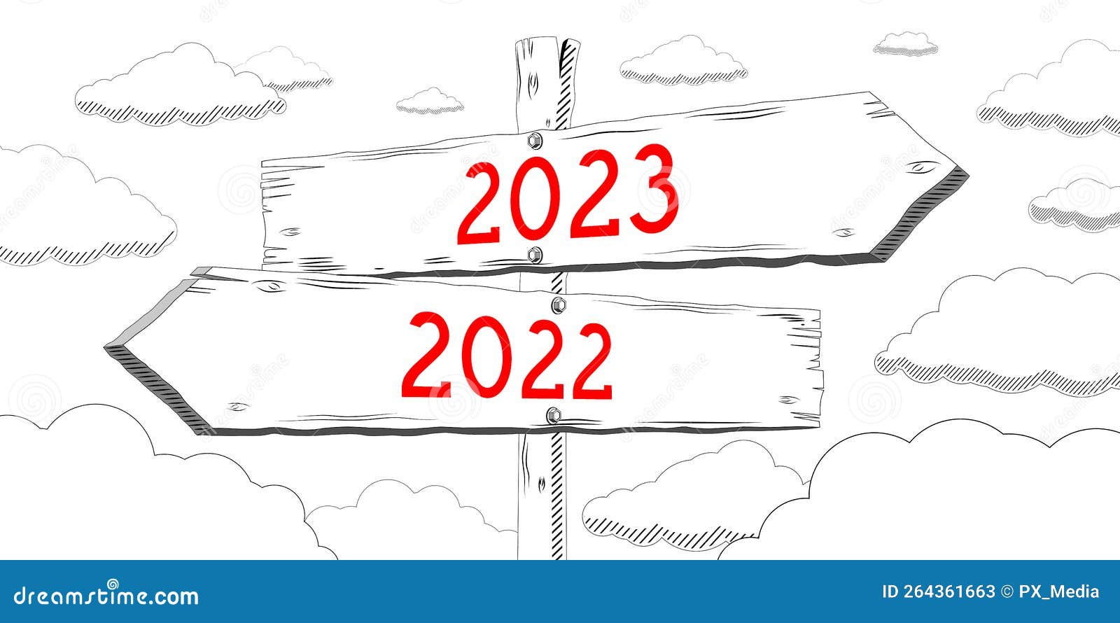 2022 and 2023 - Outline Signpost with Two Arrows Stock Illustration ...