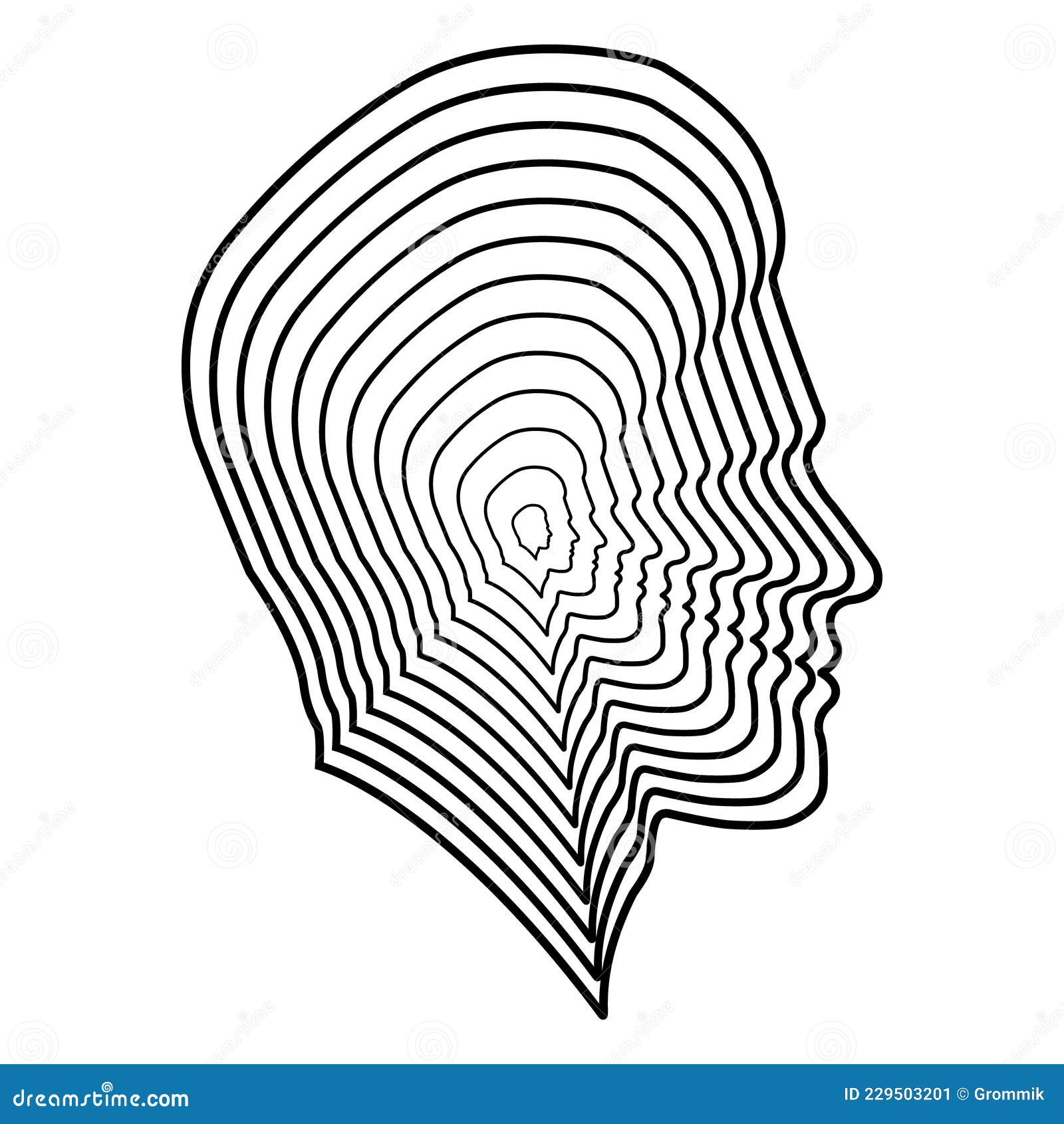 Outline of the Silhouette of a Man`s Face, Increasing in Size. Split ...