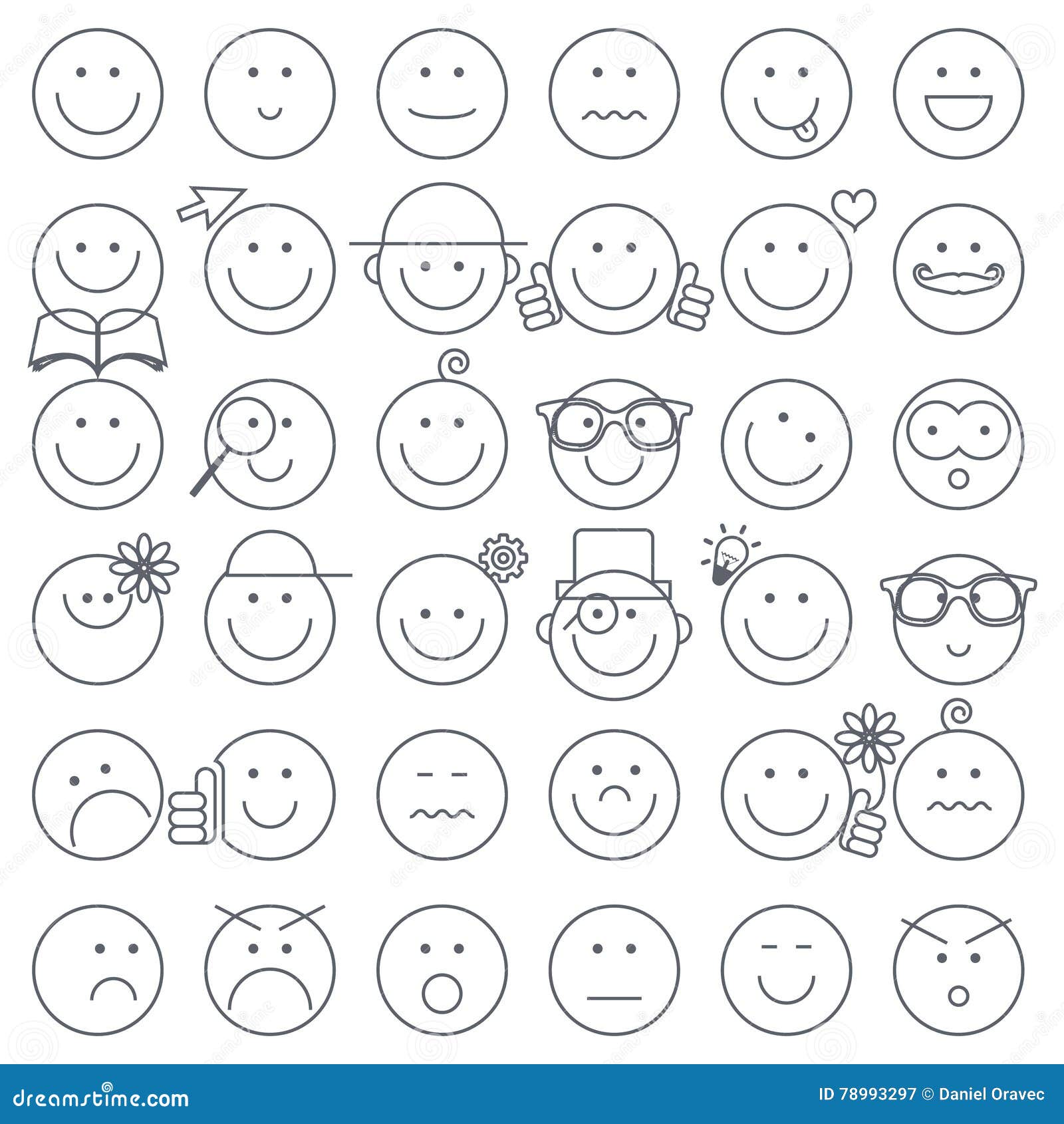 Outline Simple Circle Faces Set. Stock Vector - Illustration of outline ...