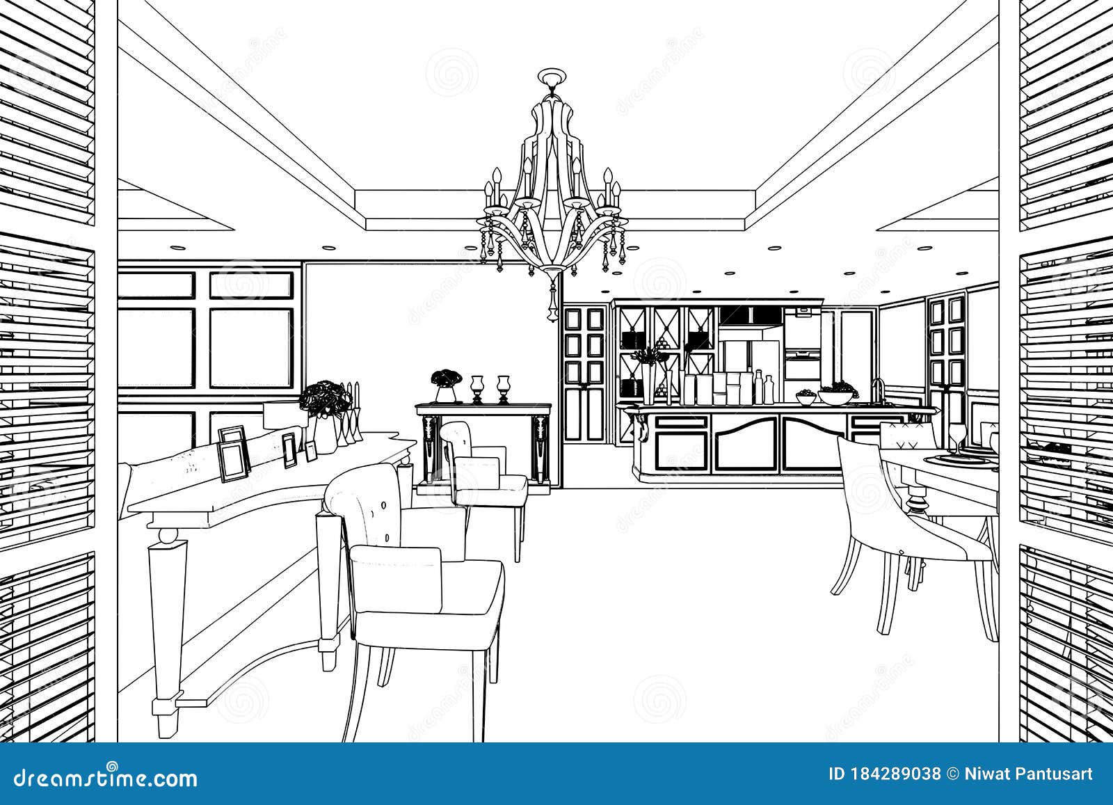Outline Sketch Drawing Interior Perspective of House Stock Illustration ...