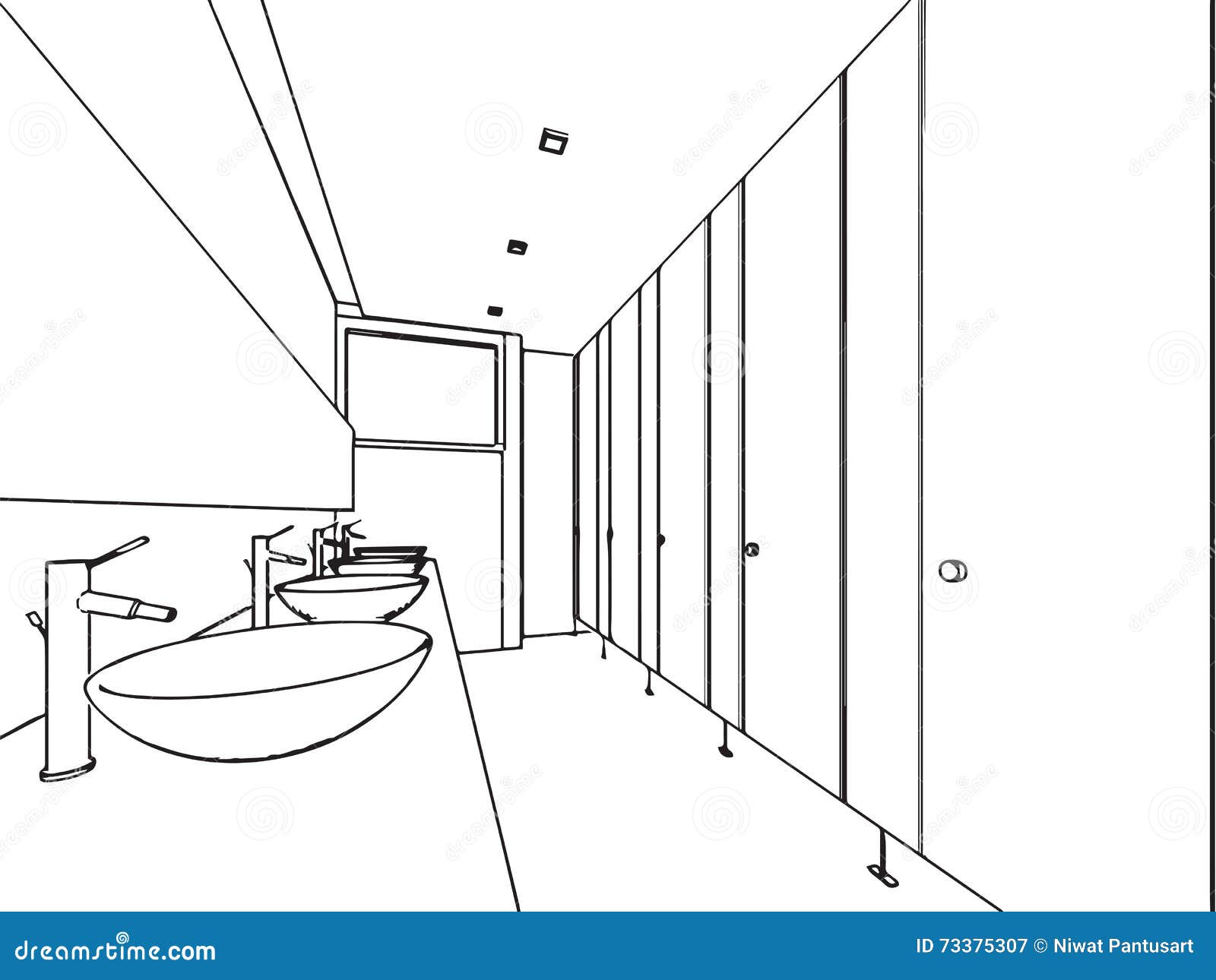Outline Sketch Drawing Interior Perspective of House Stock Vector ...