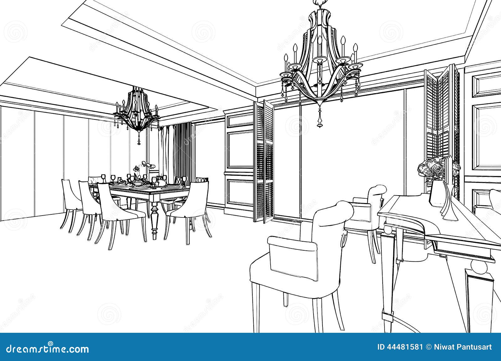 Outline Sketch of a Interior Stock Illustration - Illustration of ...