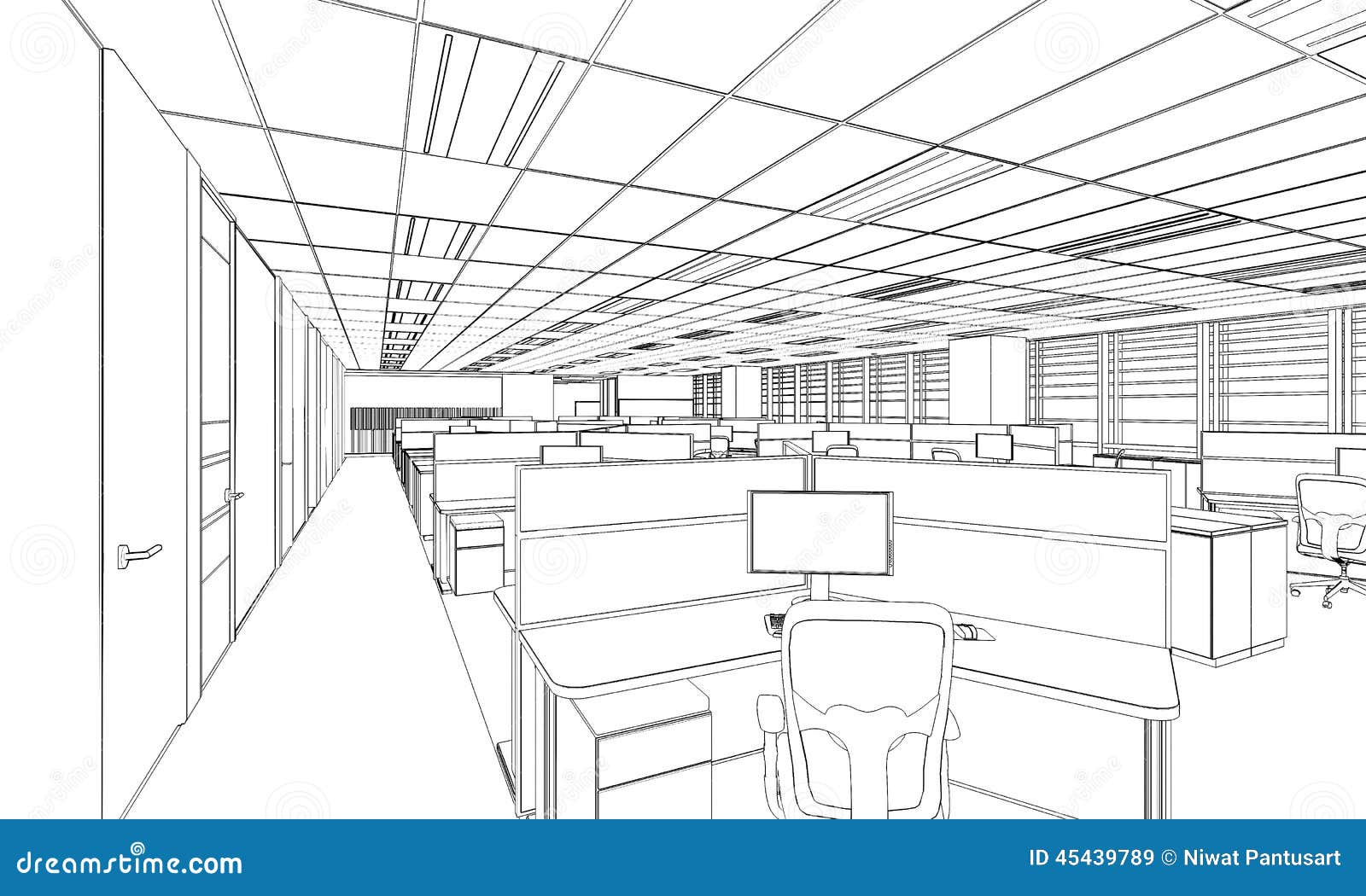 Outline Sketch of a Interior Stock Illustration - Illustration of ...