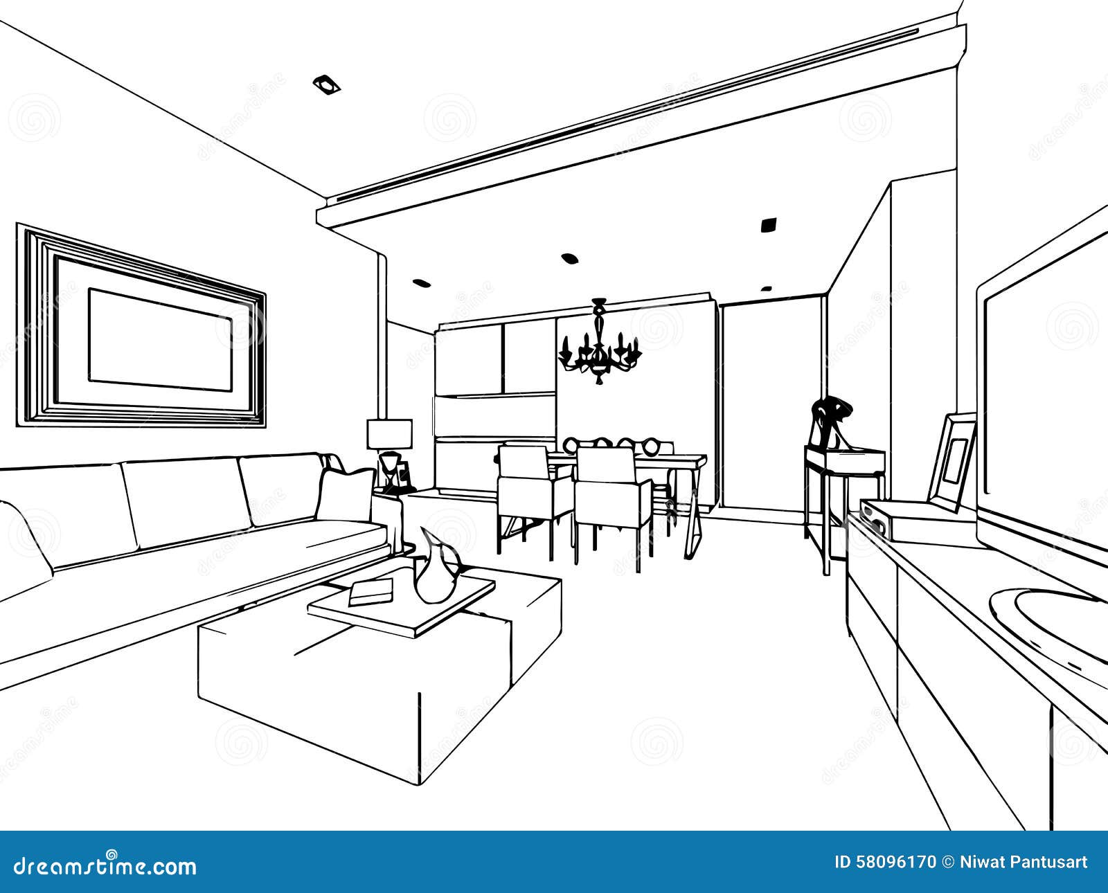 Outline Sketch of a Interior Stock Vector - Illustration of house, wire ...