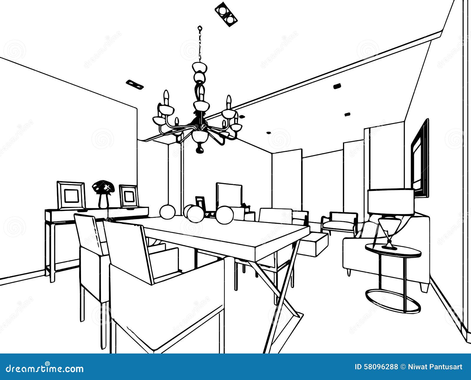 Outline Sketch of a Interior Stock Vector - Illustration of home ...