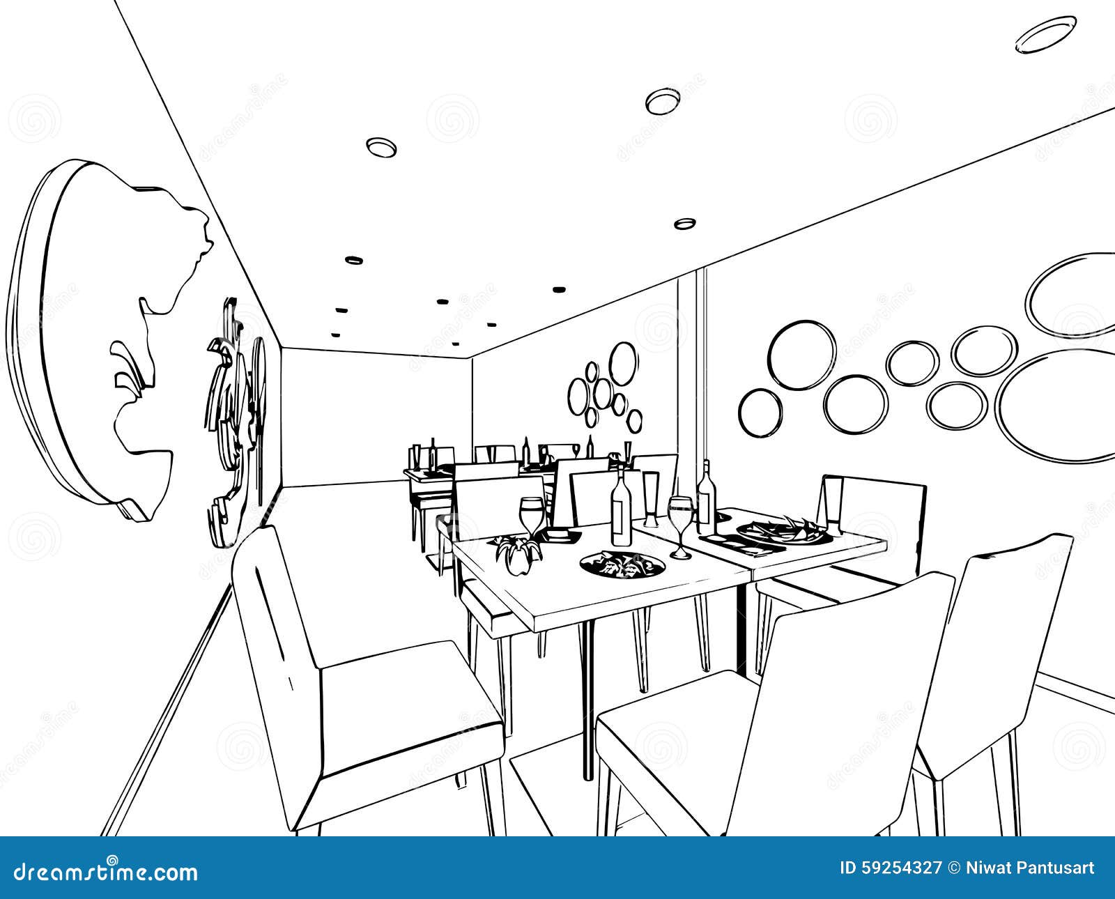 Outline Sketch of a Interior Stock Vector - Illustration of prints ...