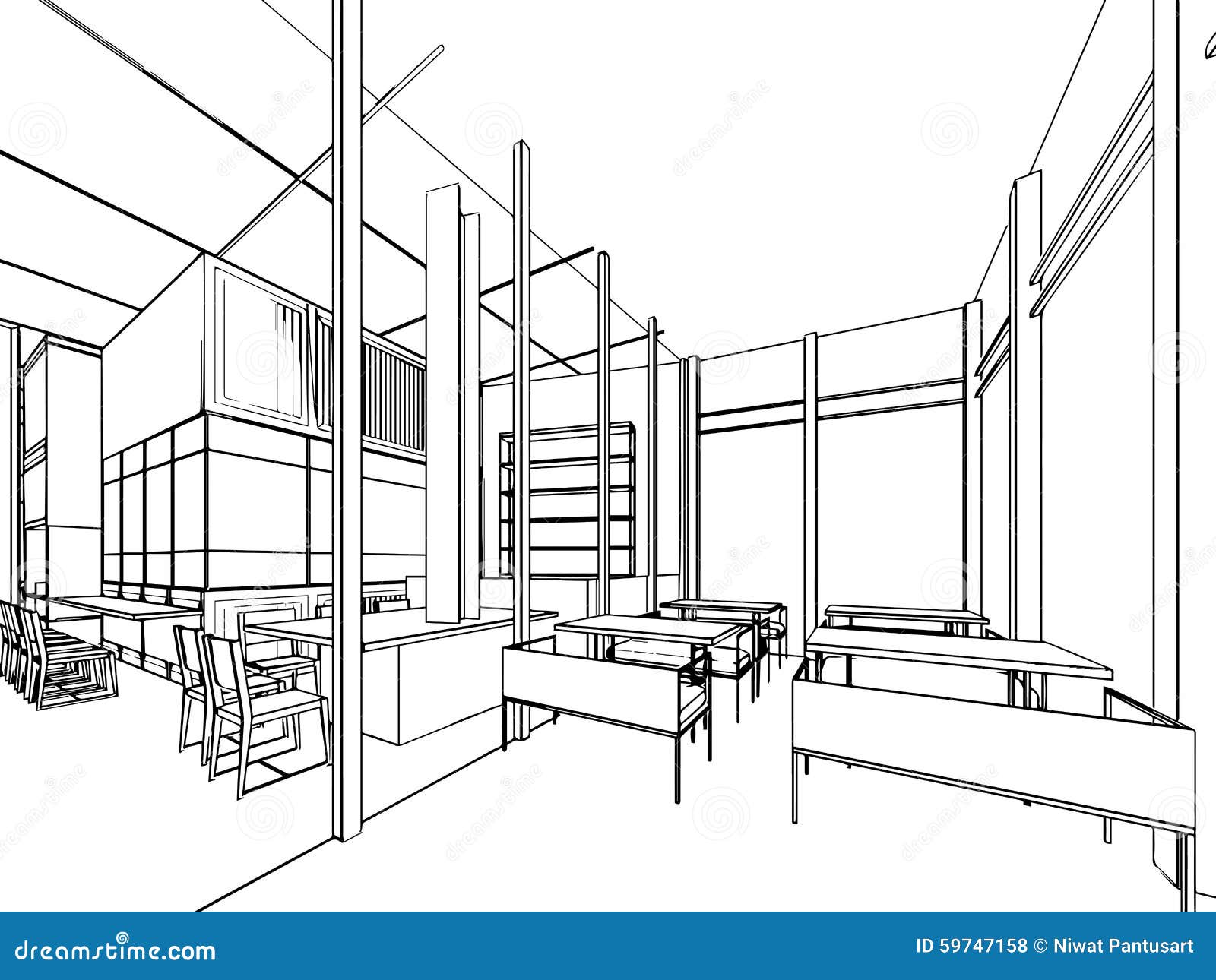 Outline Sketch of a Interior Stock Vector - Illustration of isolated ...