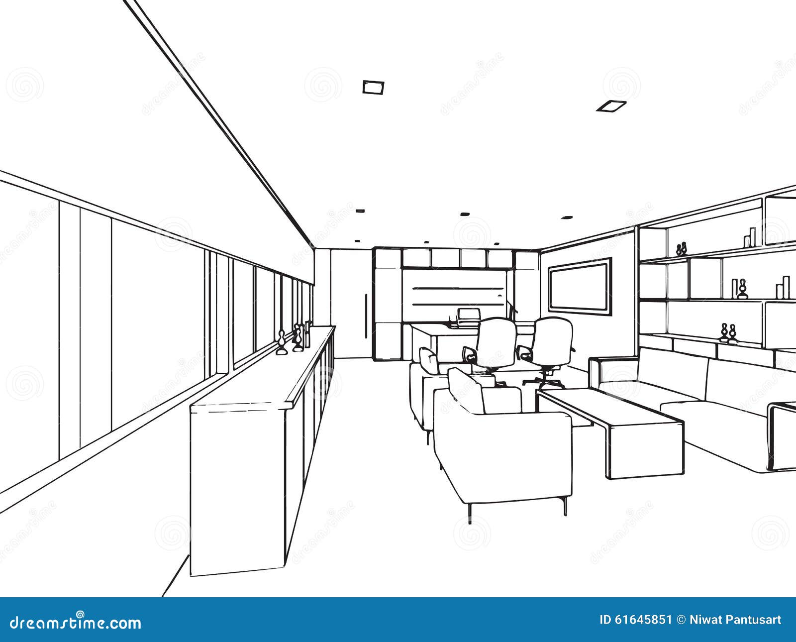 Outline Sketch of a Interior Stock Vector - Illustration of drawing ...