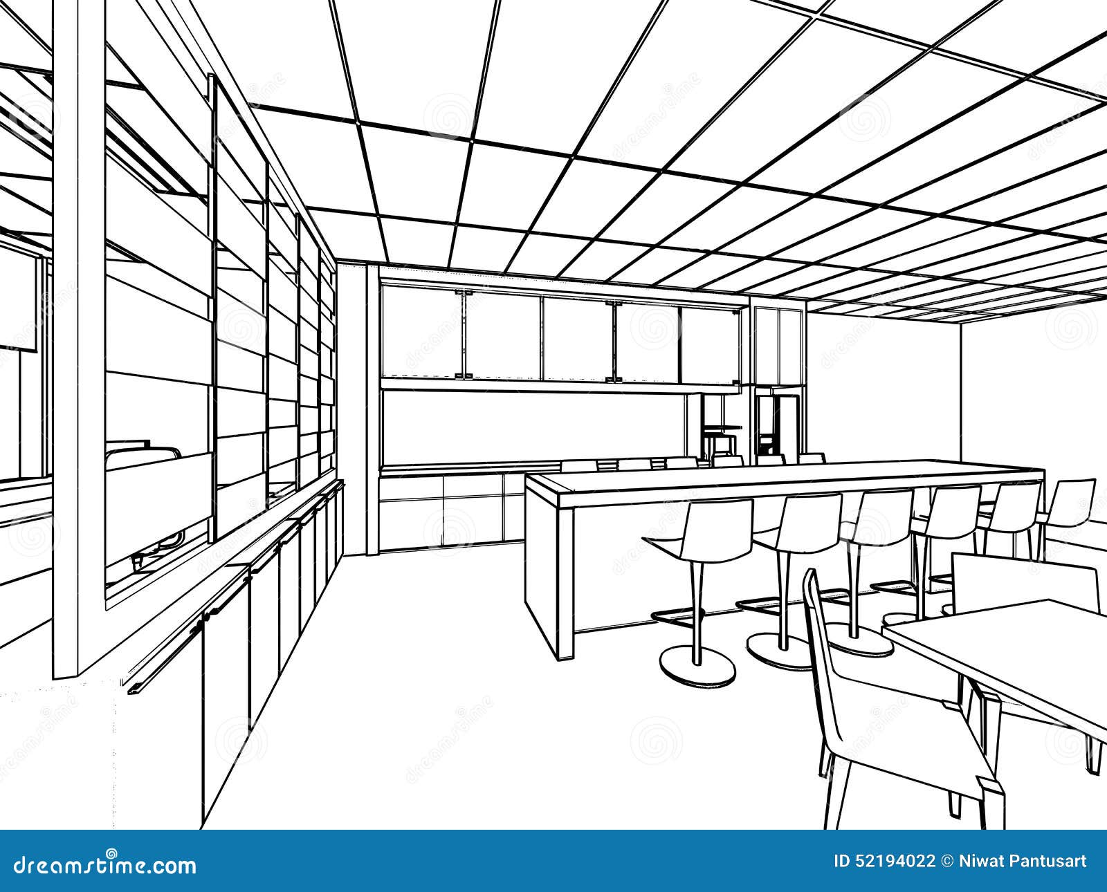 Outline Sketch of a Interior Stock Illustration - Illustration of ...