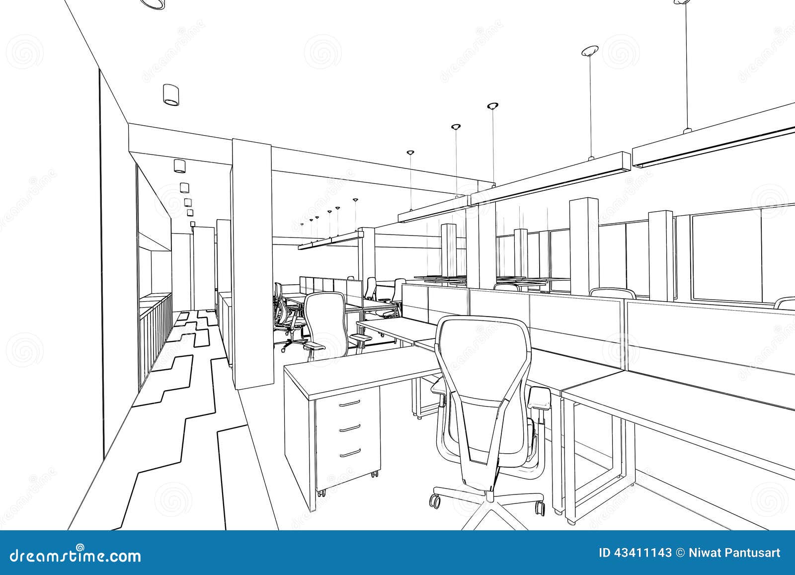 Outline Sketch of a Interior Office Area Stock Illustration ...
