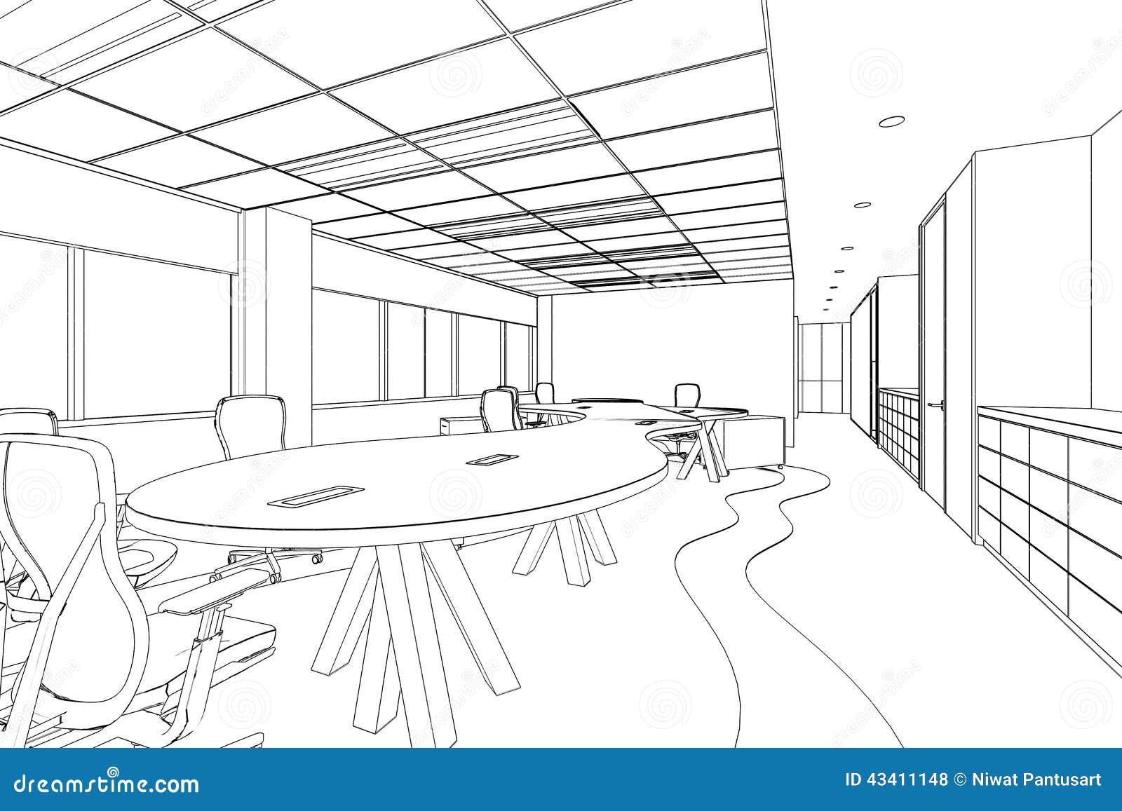 Outline Sketch of a Interior Office Area Stock Illustration ...