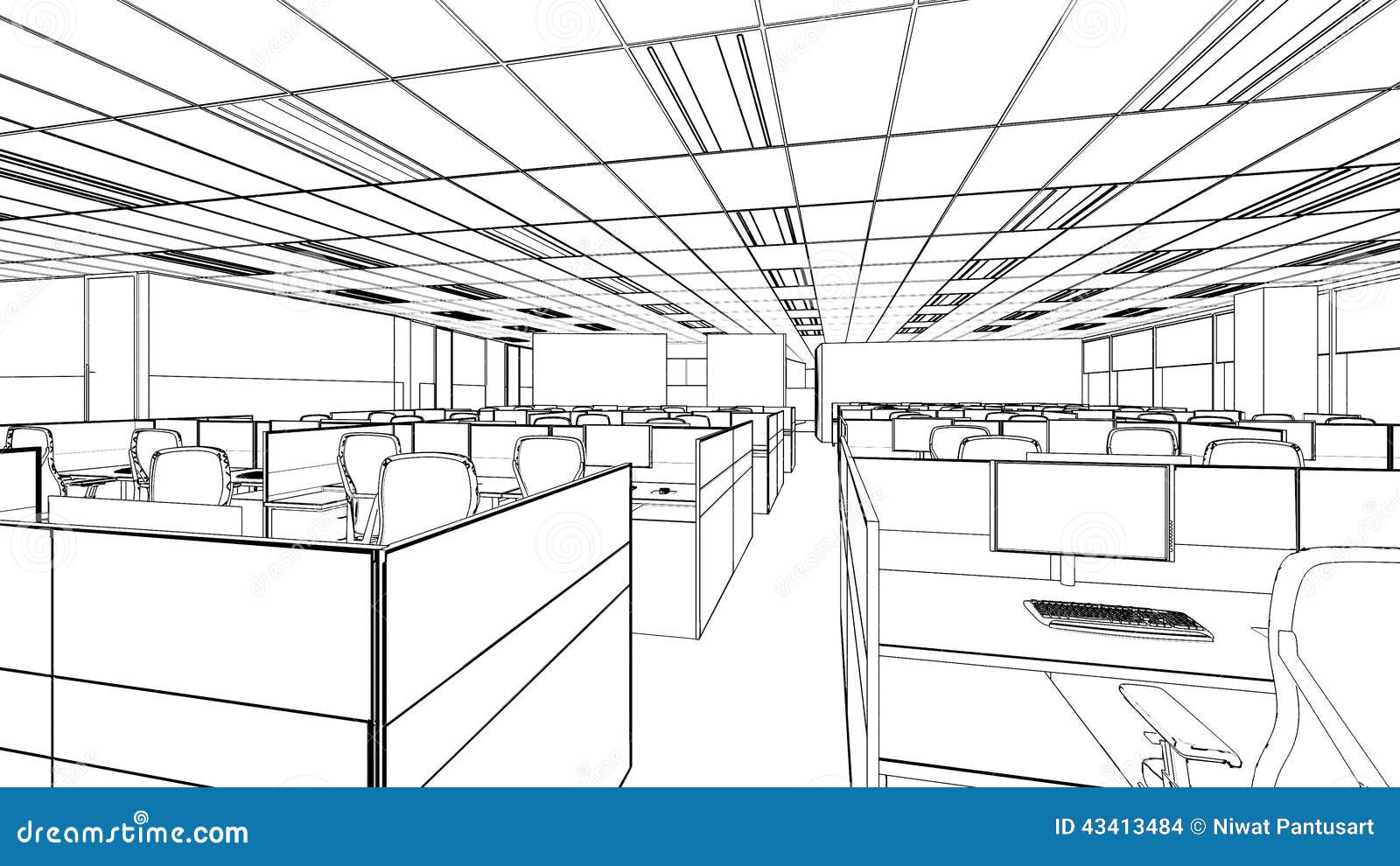Outline Sketch of a Interior Office Area Stock Illustration ...