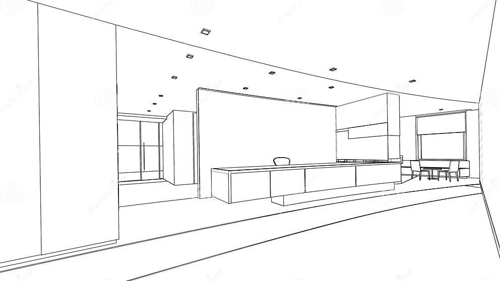 Outline Sketch of a Interior Reception Area Stock Illustration ...
