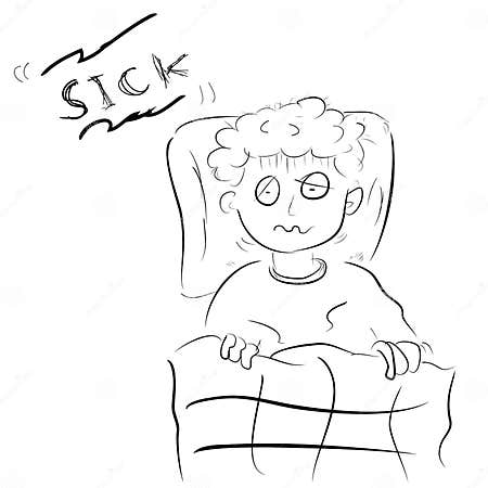 Outline Sketch of Sick Boy stock vector. Illustration of medical ...
