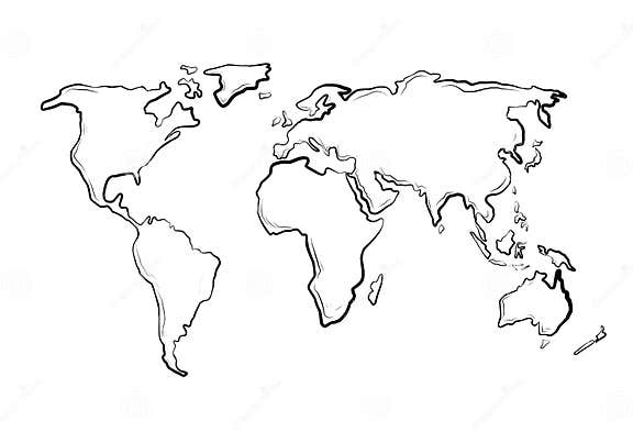 Rough Outline Sketch of a World Map Stock Illustration - Illustration ...