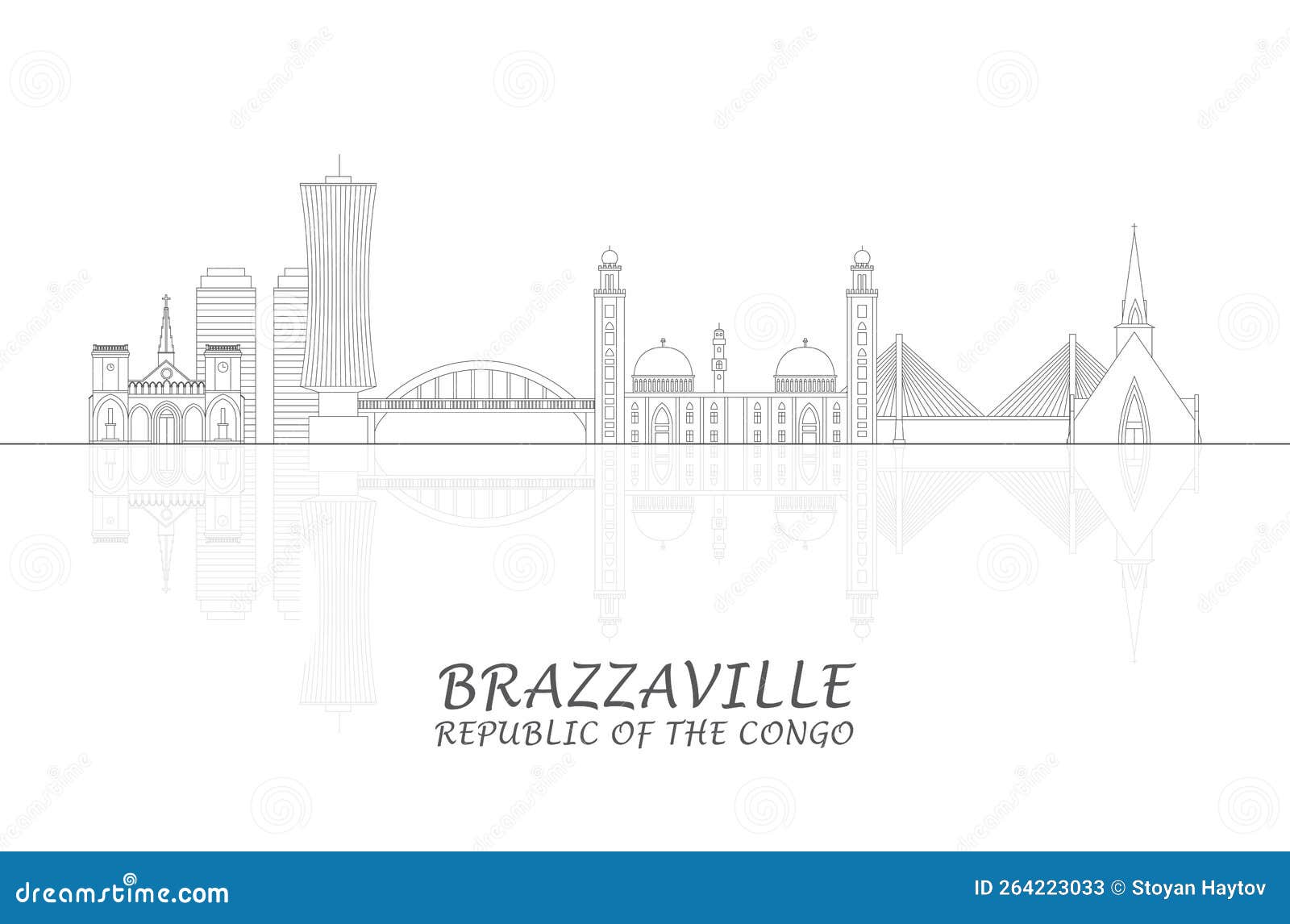 Outline Skyline Panorama Of Brazzaville, Republic Of The Congo Cartoon ...