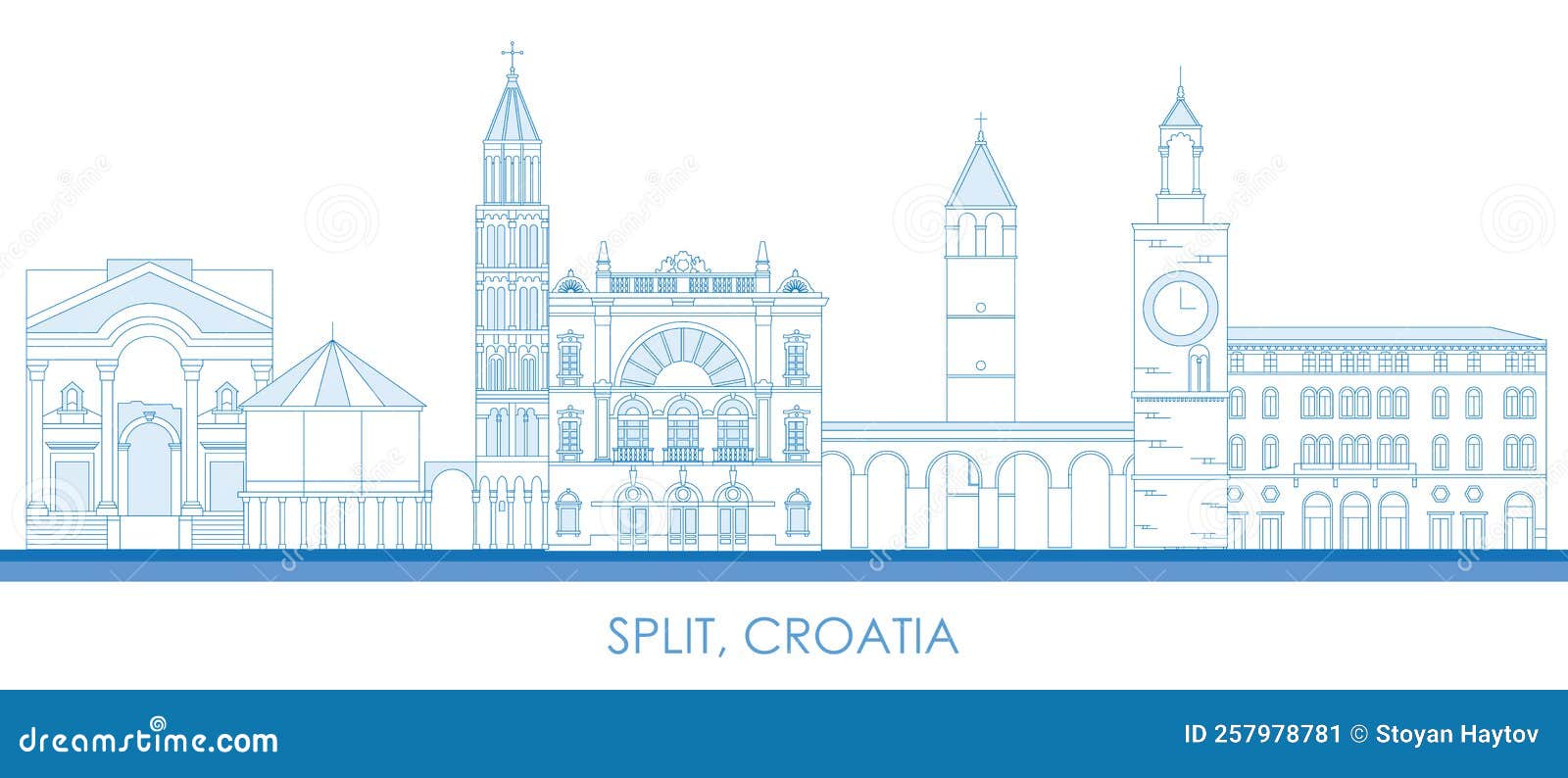 Outline Skyline Panorama of City of Split, Croatia Stock Vector ...
