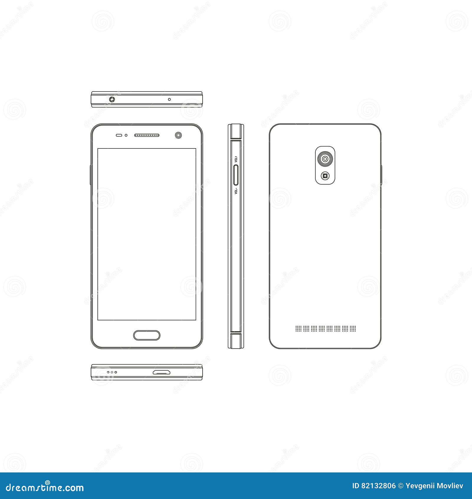 Outline Smartphone On A White Background. Phone In Different Vie Vector ...