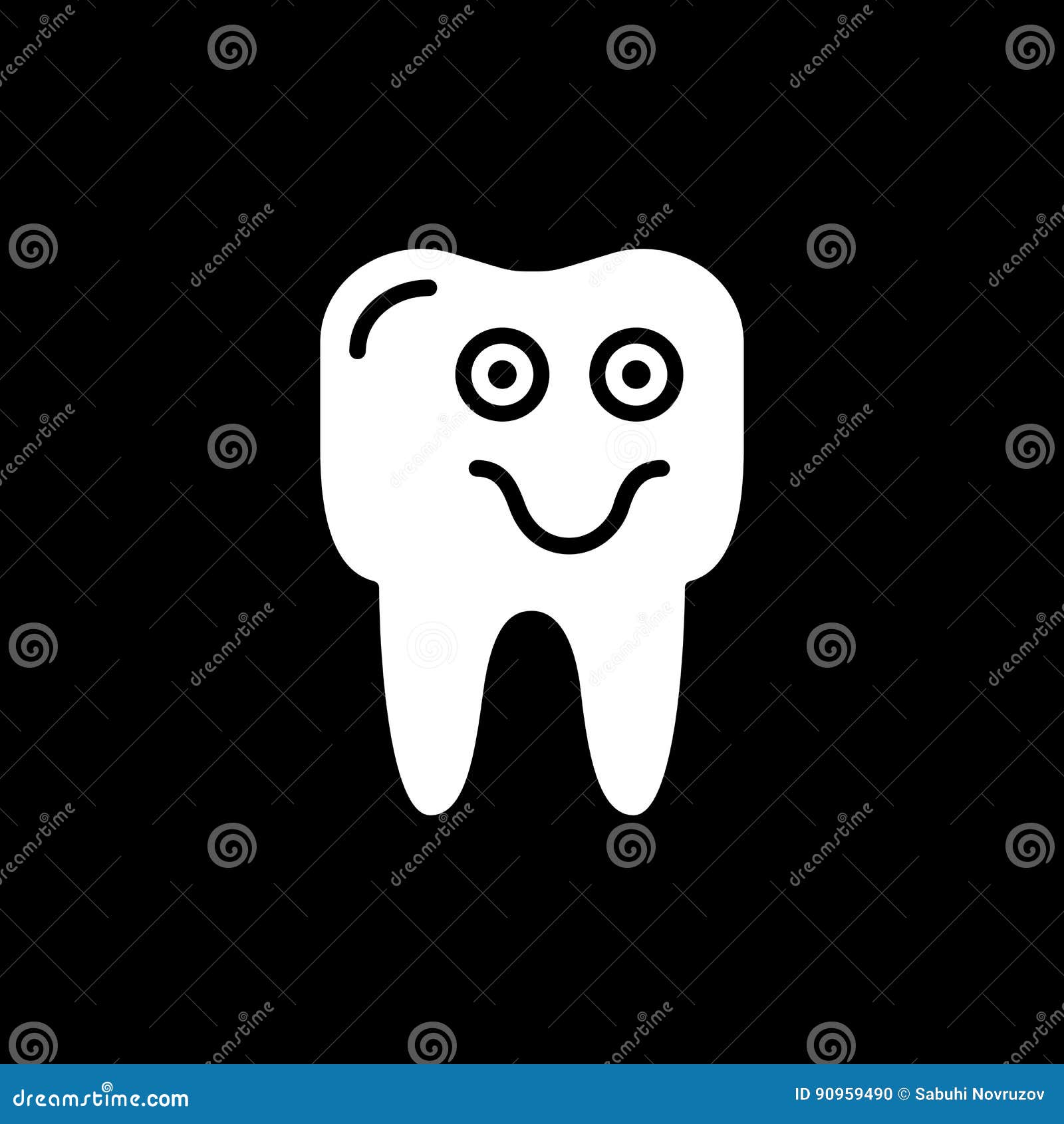 Outline Smile Tooth Icon Vector Illustration on Black Background Stock ...