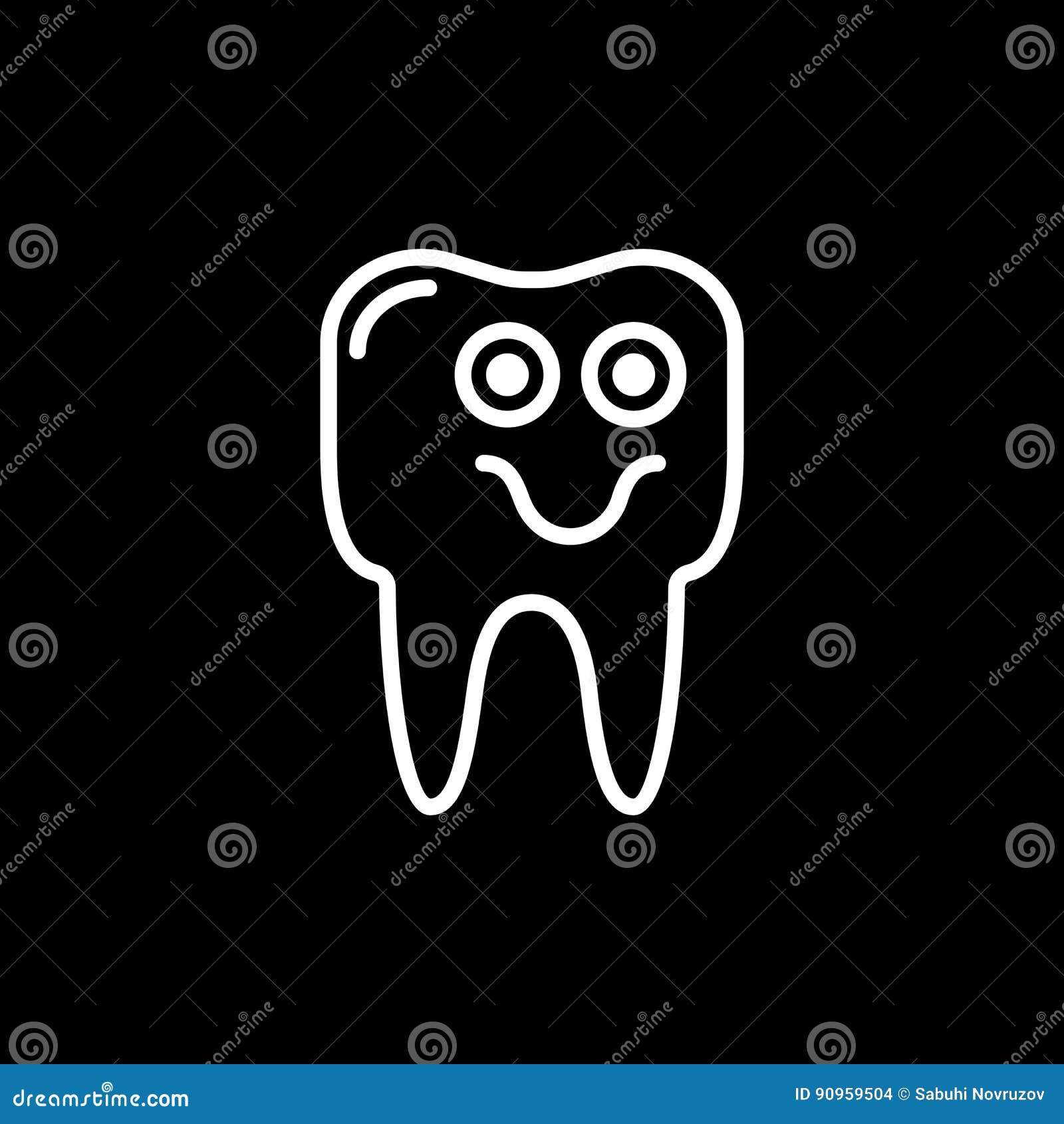 Outline Smile Tooth Icon Vector Illustration on Black Background Stock ...