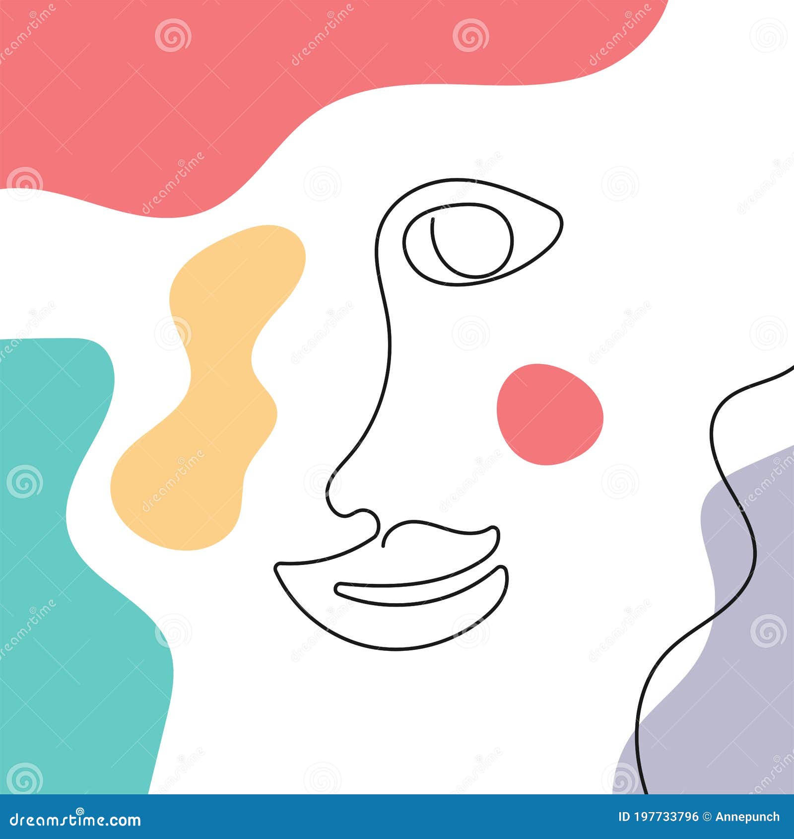 Outline of a Smiling Human Face on Abstract Background. Doodle, Sketch ...