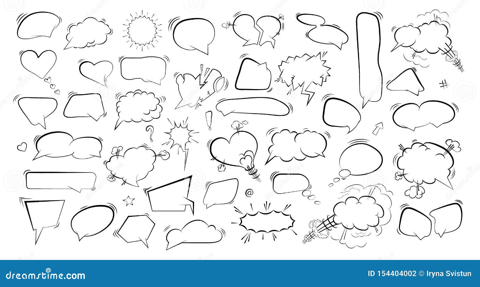Outline Speech Bubbles Set Doodle Speech Balloon Sketch Hand Drawn