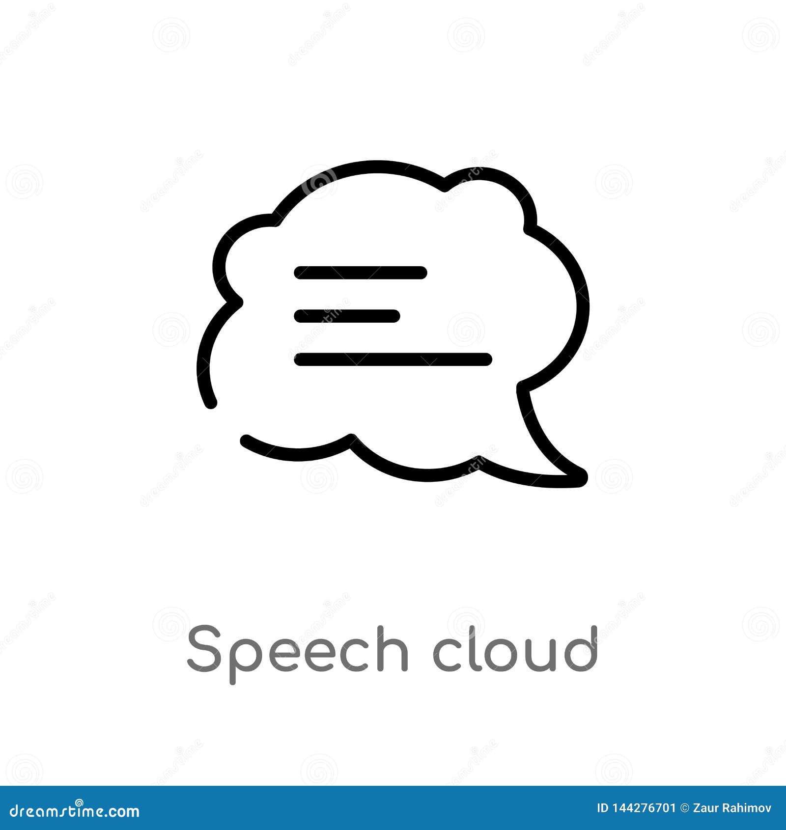 Outline Speech Cloud Vector Icon. Isolated Black Simple Line Element ...
