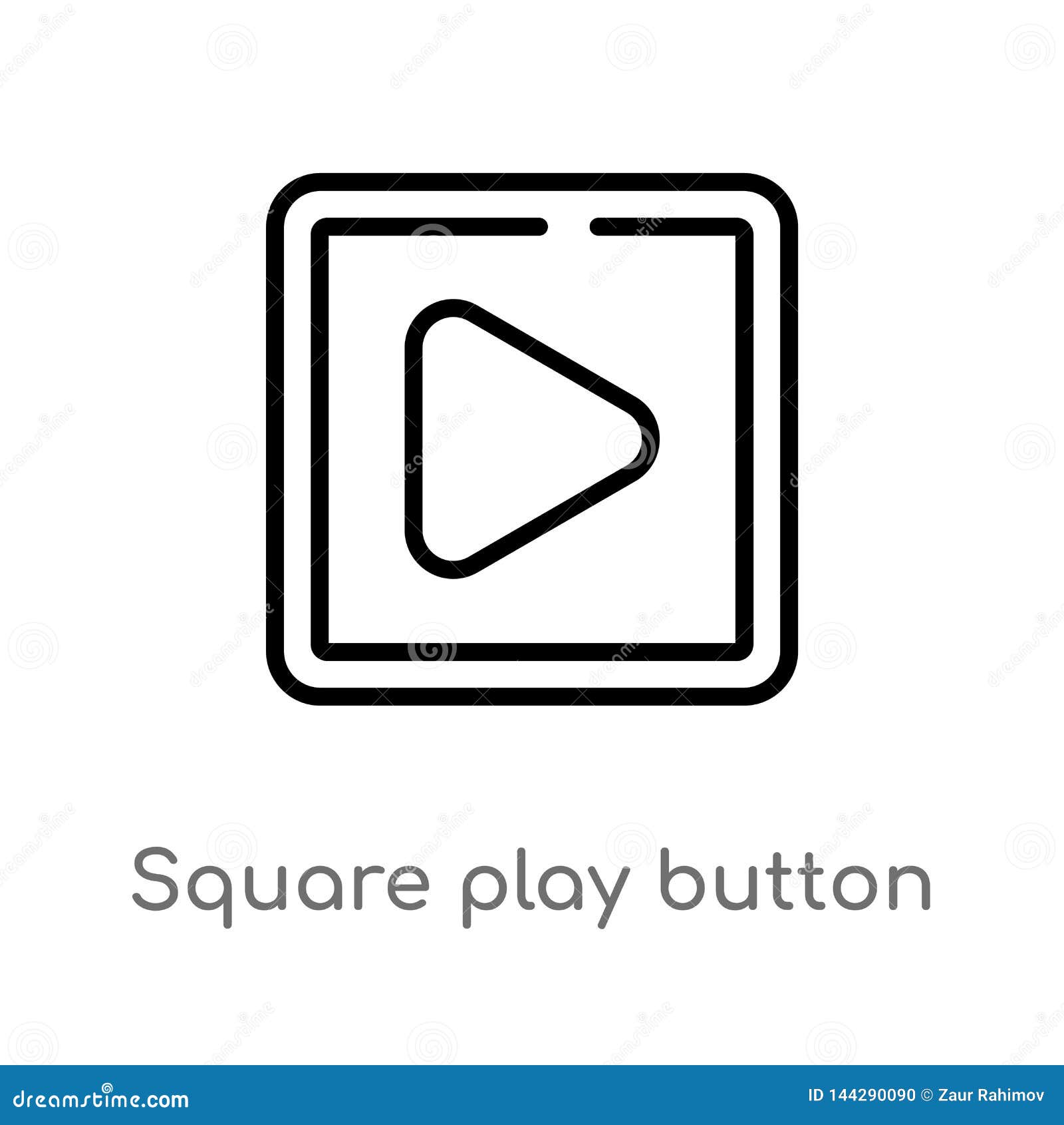 Outline Square Play Button Vector Icon. Isolated Black Simple Line ...