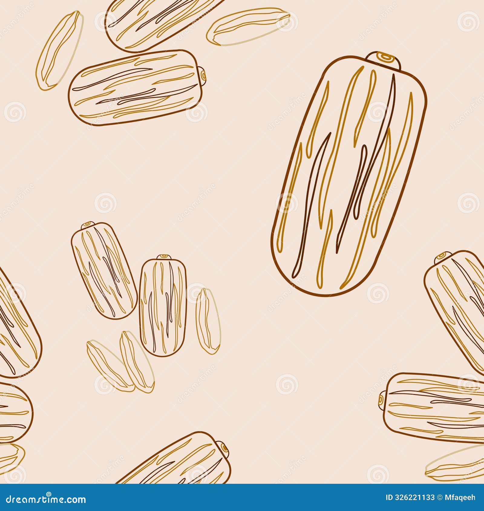 Outline Style Dates Fruit with Seeds Vector Illustration Seamless ...
