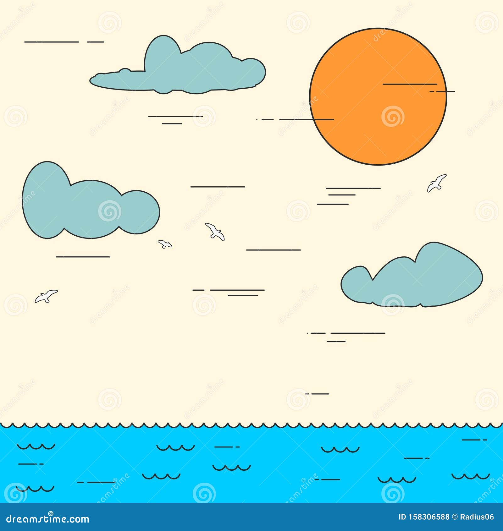 Outline Illustration of the Sea Stock Vector - Illustration of summer ...