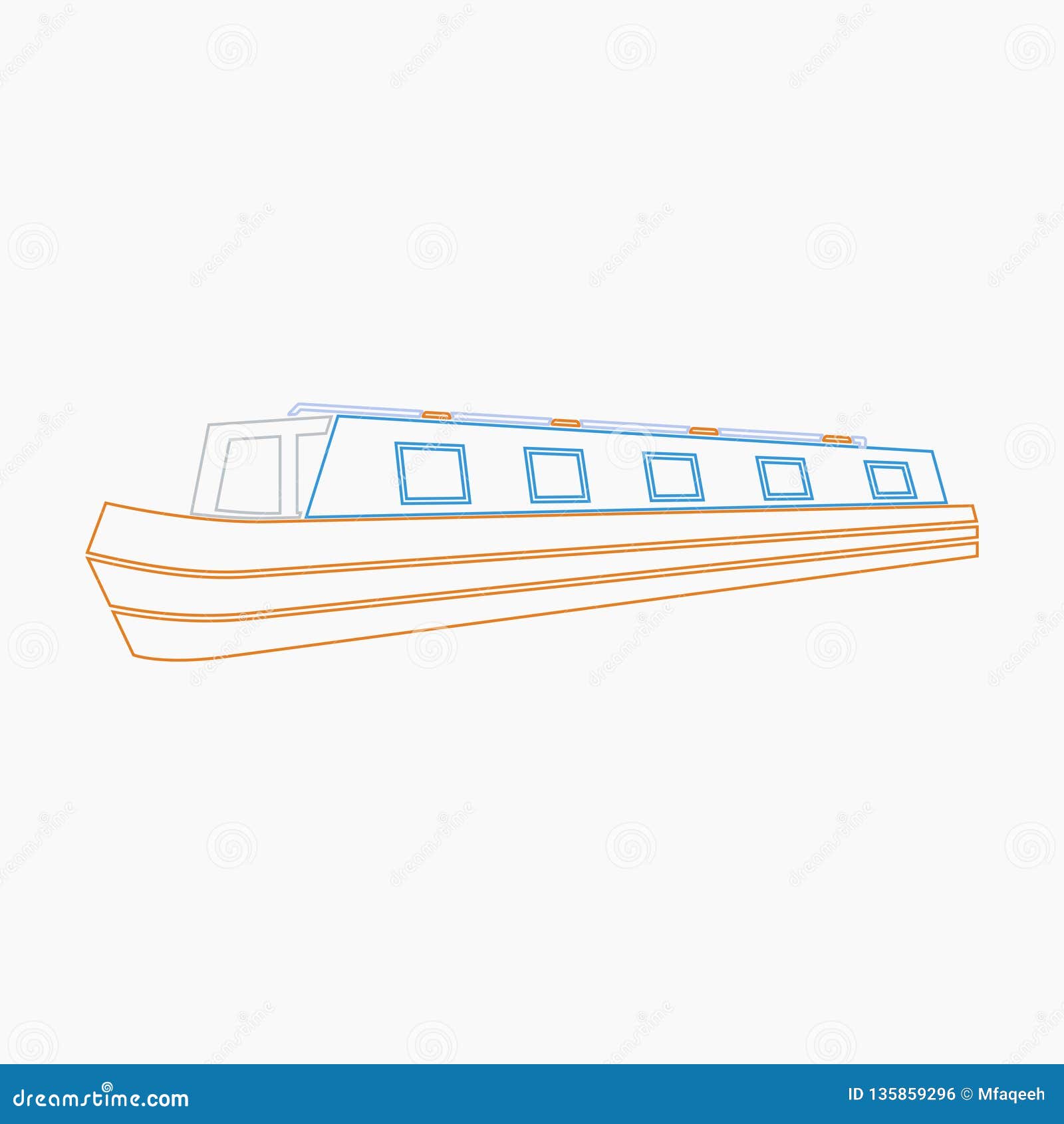 Outline Style Oblique View Narrow Boat Vector Illustration Stock Vector ...