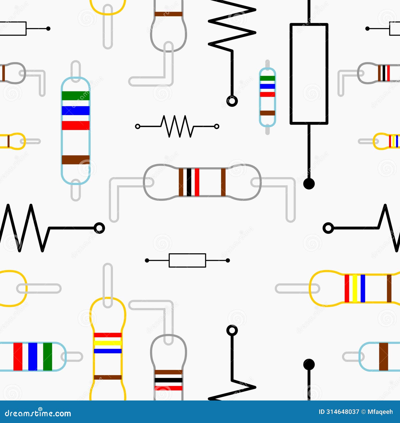 Outline Style Resistor Symbol Vector Illustration Seamless Pattern ...