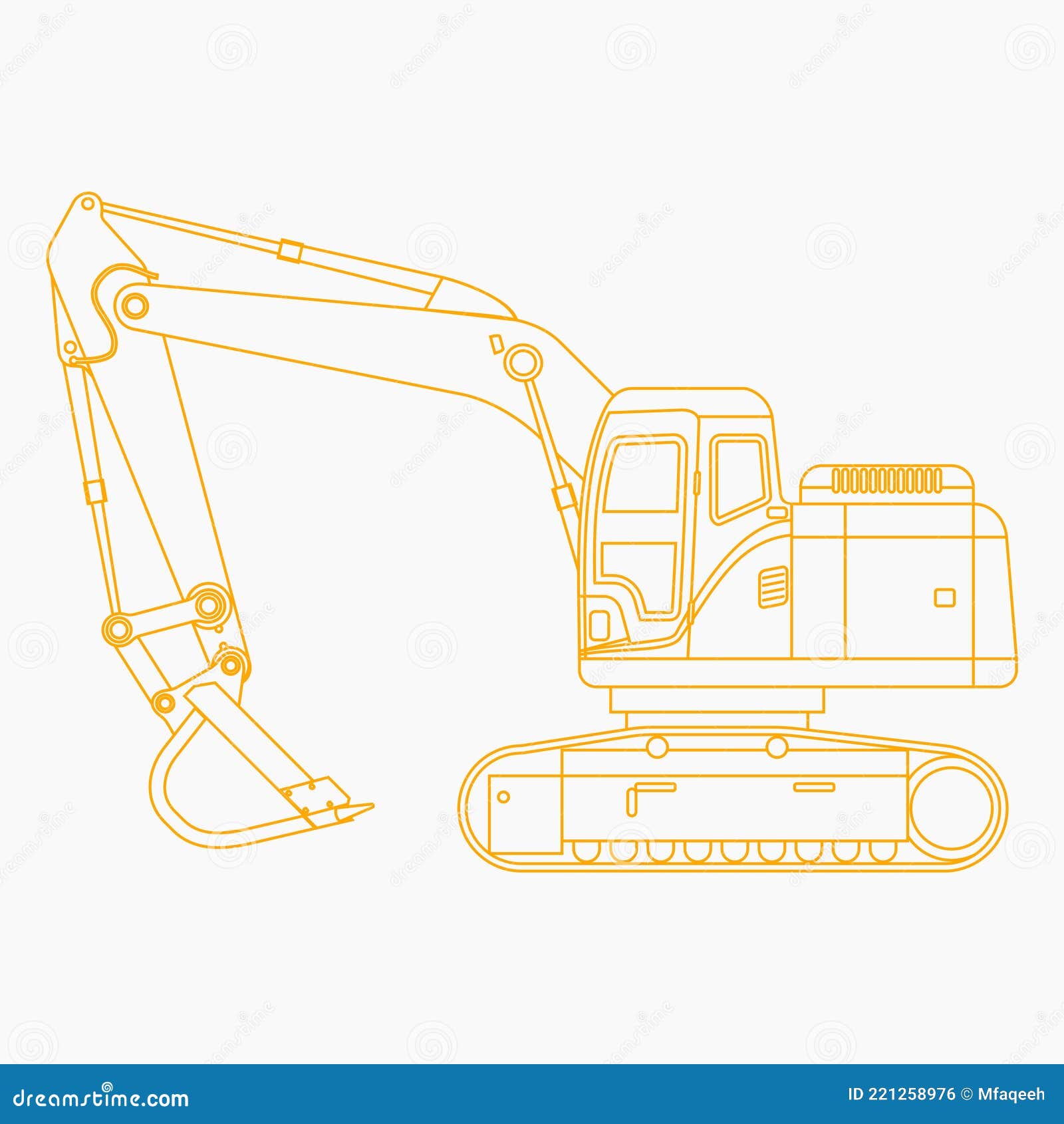 Outline Style Side View Excavator Vector Illustration Stock Vector ...