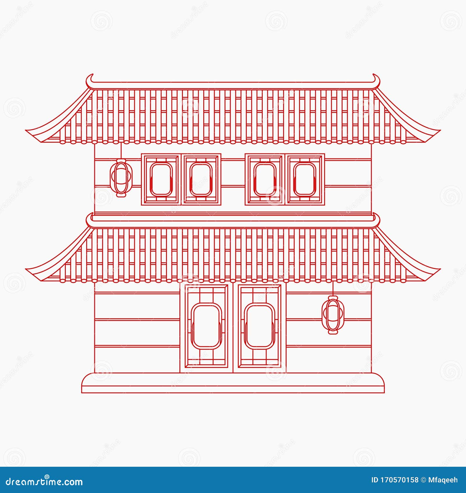 Outline Style Two Floors Traditional Chinese Building Vector ...