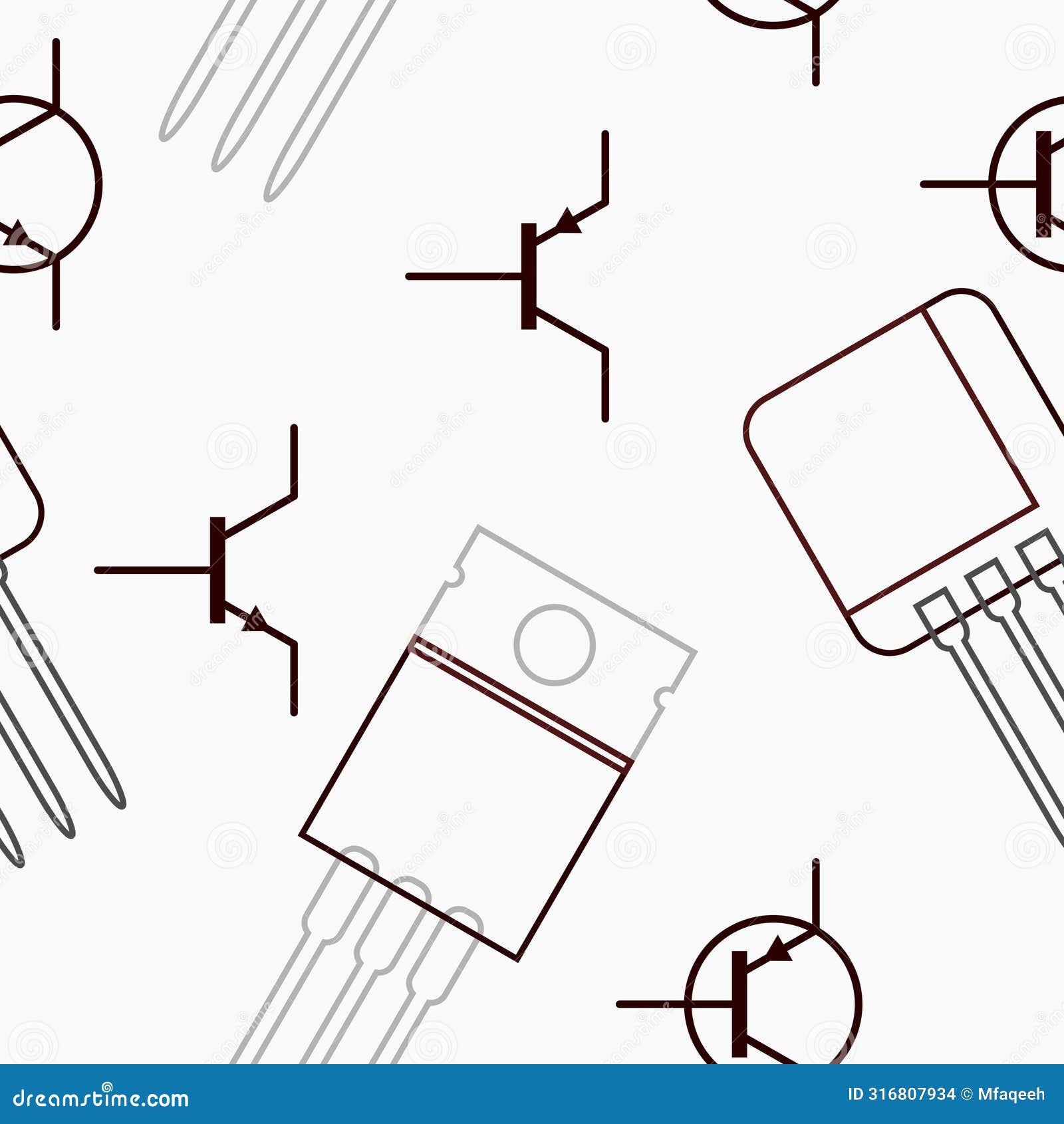 Outline Style Transistor Symbol Vector Illustration Seamless Pattern ...