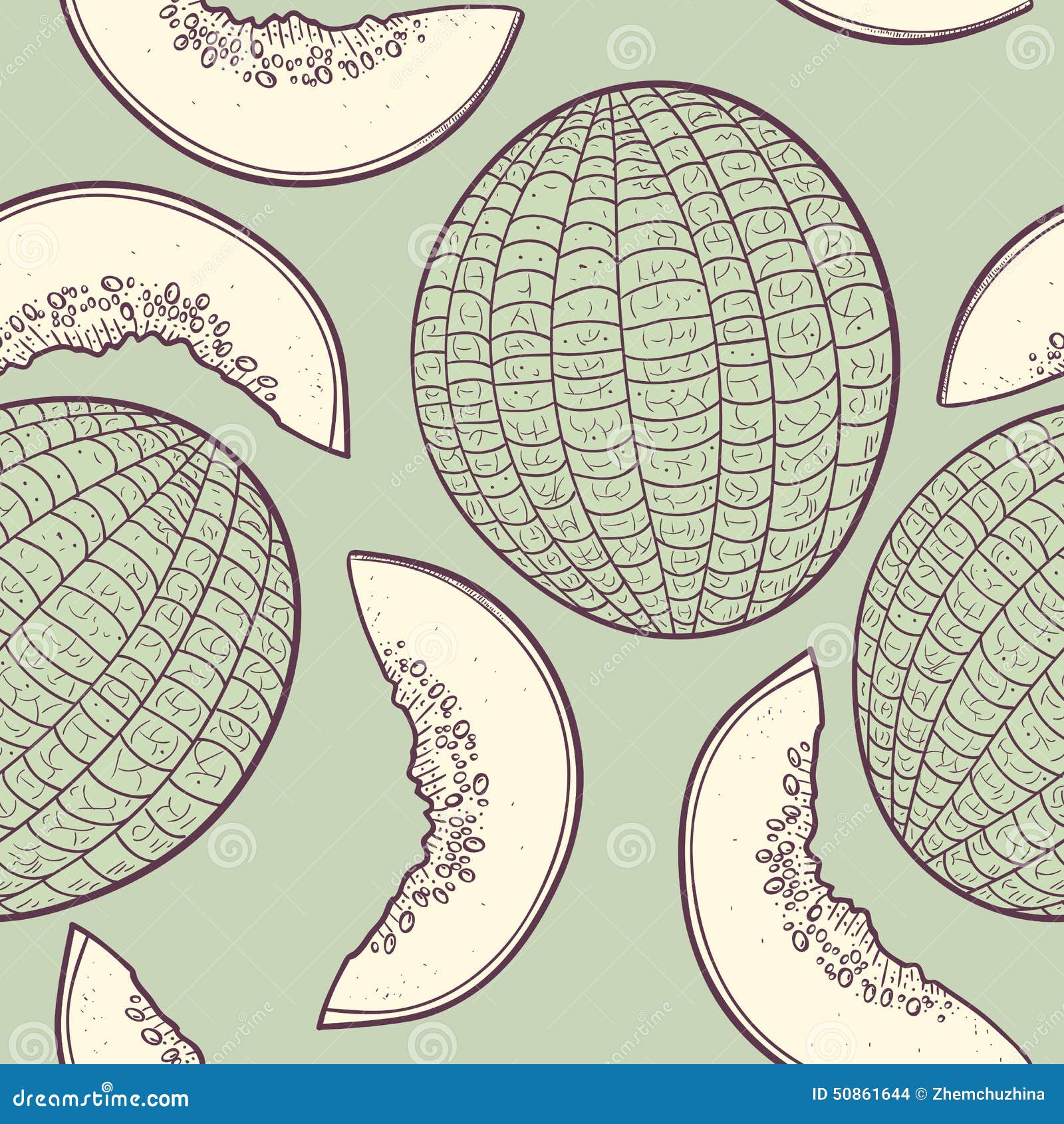 Outline Stylized Seamless Pattern with Melon Stock Vector ...