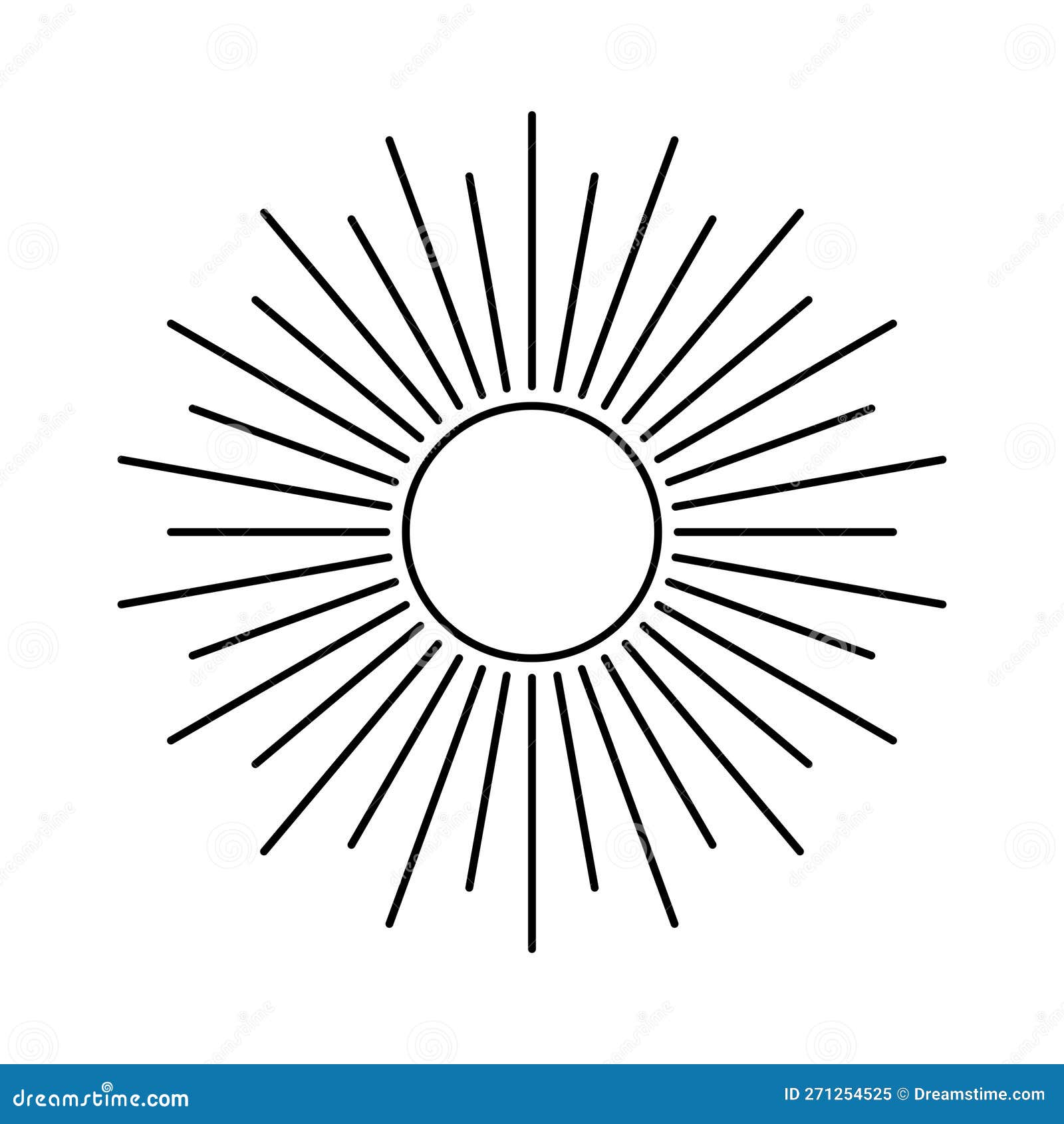 Outline Sun and Rays Vector Illustration. Isolated Shining Sun Linear ...