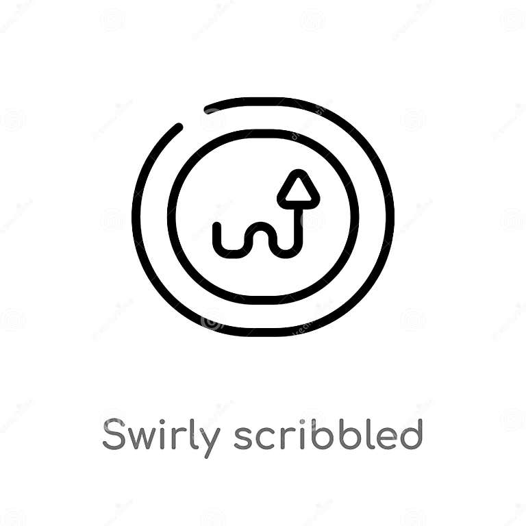 Outline Swirly Scribbled Arrow Vector Icon. Isolated Black Simple Line ...