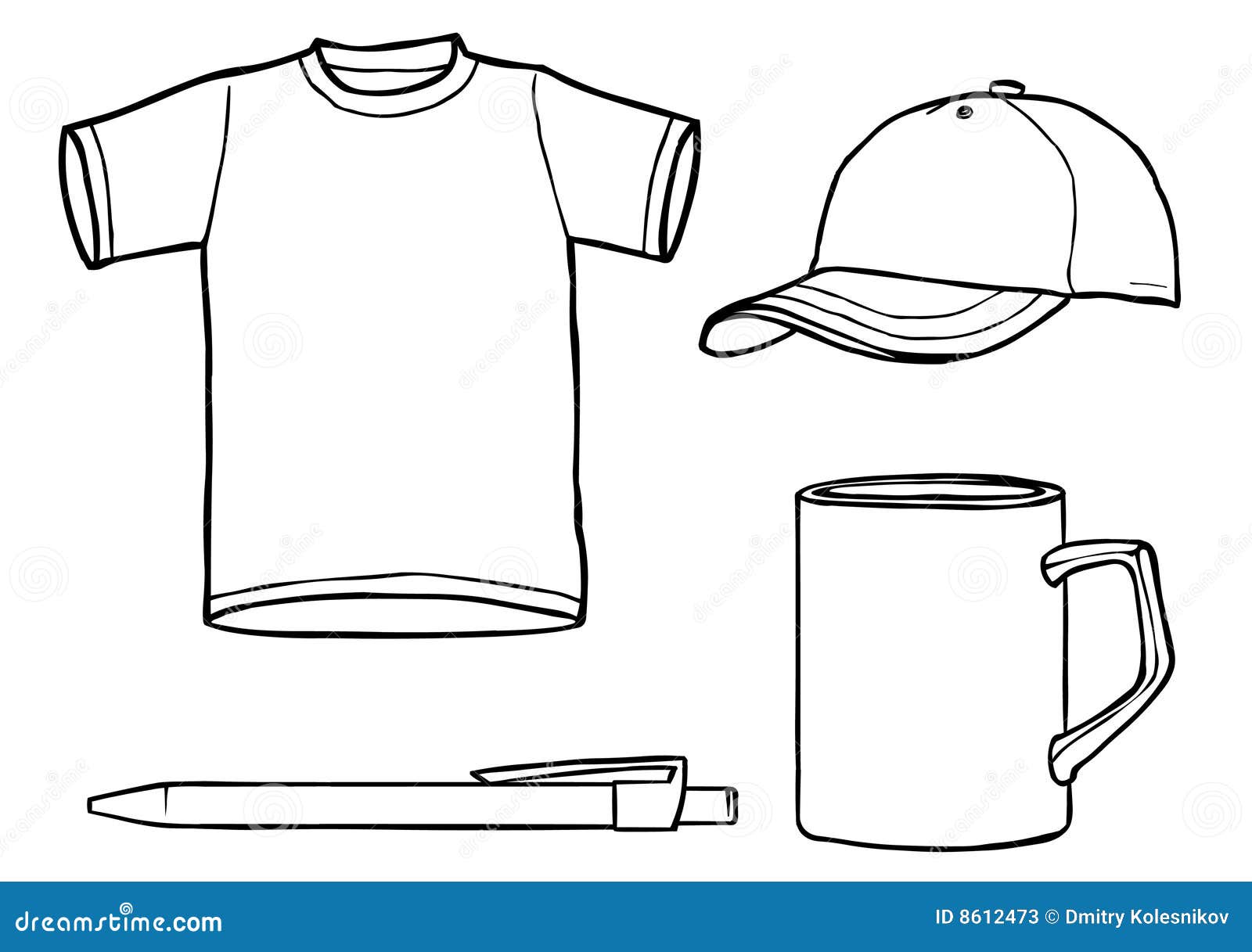Outline Template Shirt, Cap, Mug, A Pen Stock Image | CartoonDealer.com ...