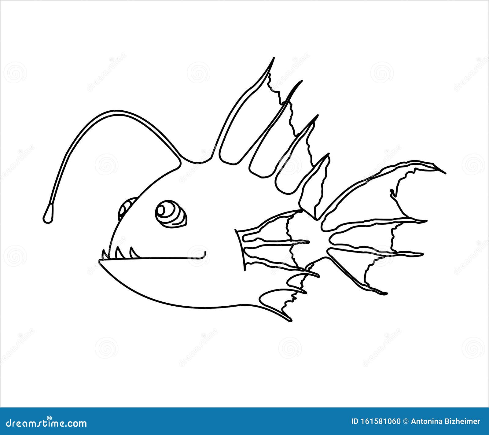 Outline A Terrible And Funny Fish With A Flashlight. Anglerfish. Sea ...