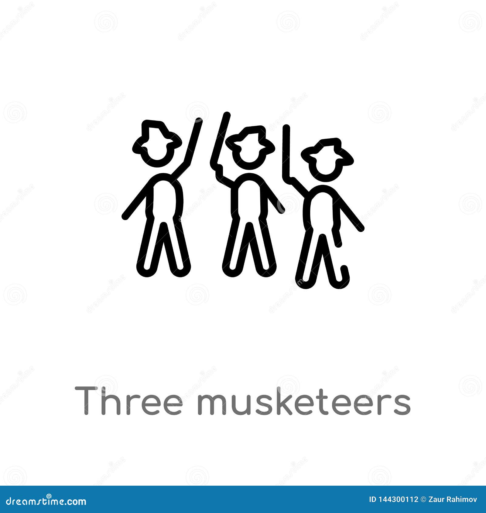Outline Three Musketeers Vector Icon Isolated Black Simple Line Element Illustration From