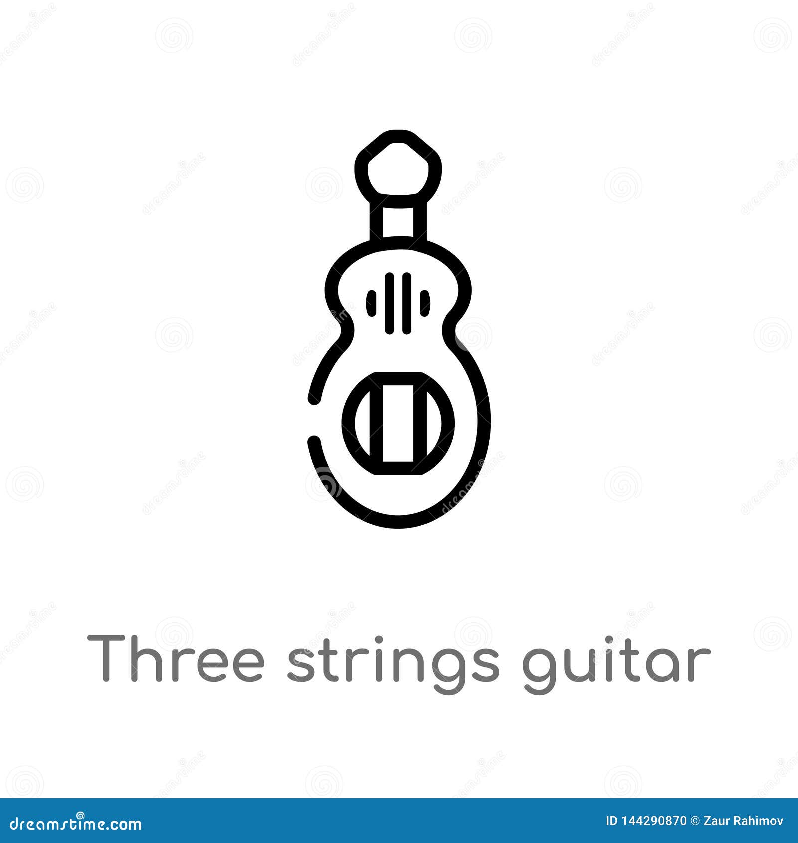 Outline Three Strings Guitar Vector Icon. Isolated Black Simple Line ...