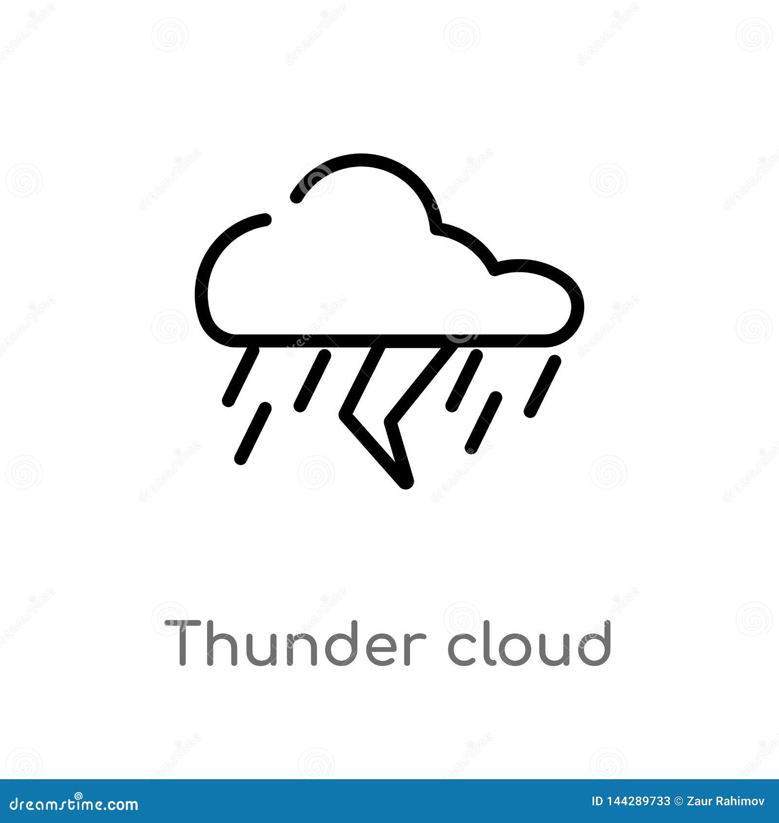Outline Thunder Cloud Vector Icon. Isolated Black Simple Line Element ...