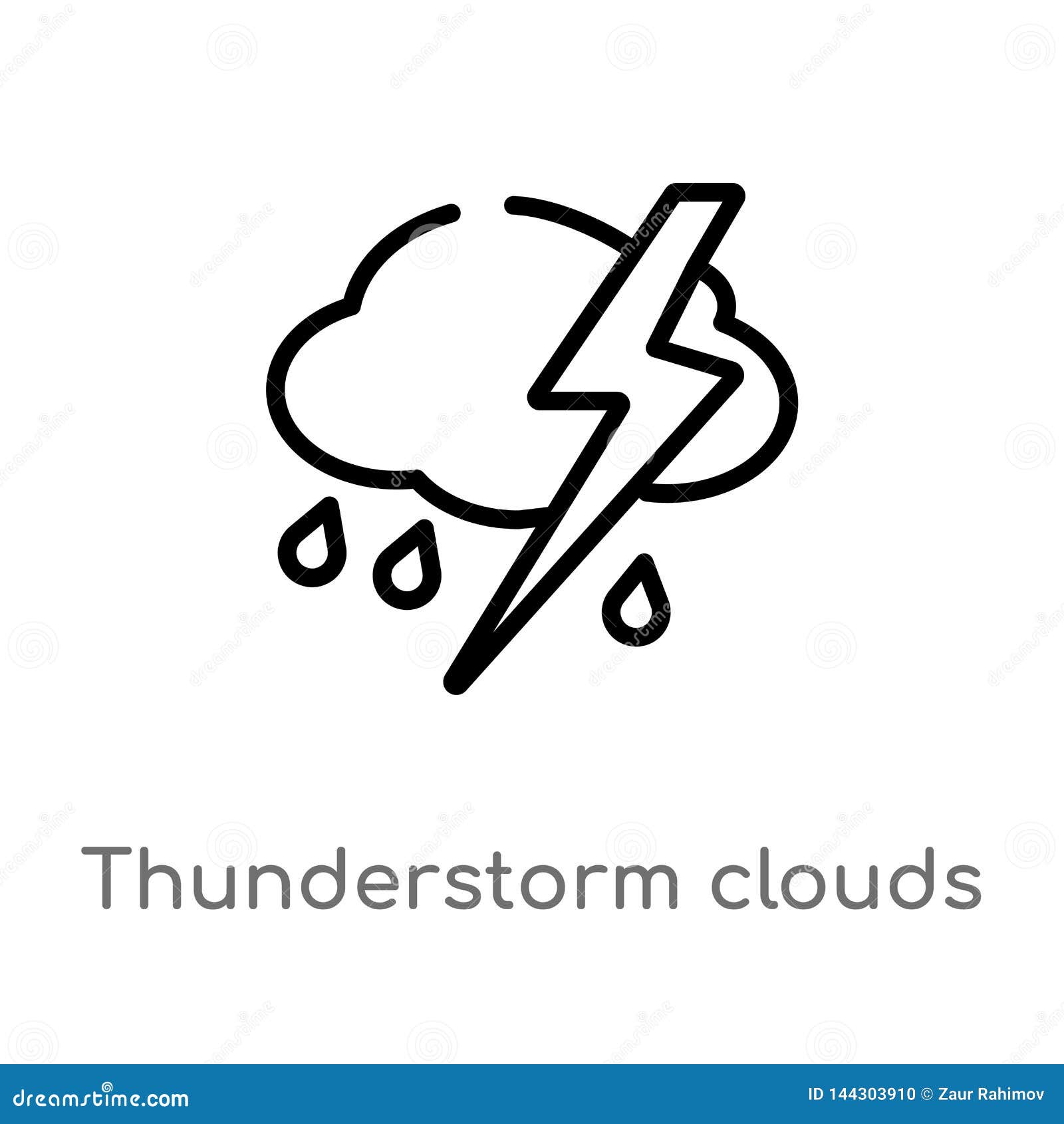 Outline Thunderstorm Clouds Vector Icon. Isolated Black Simple Line ...